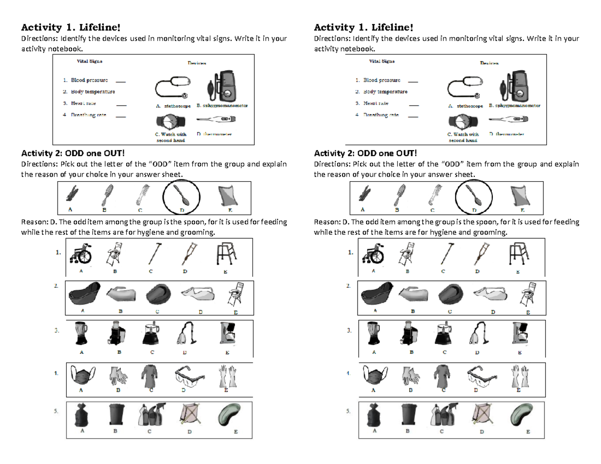 Activity - Worksheets - Activity 1. Lifeline! Directions: Identify the ...