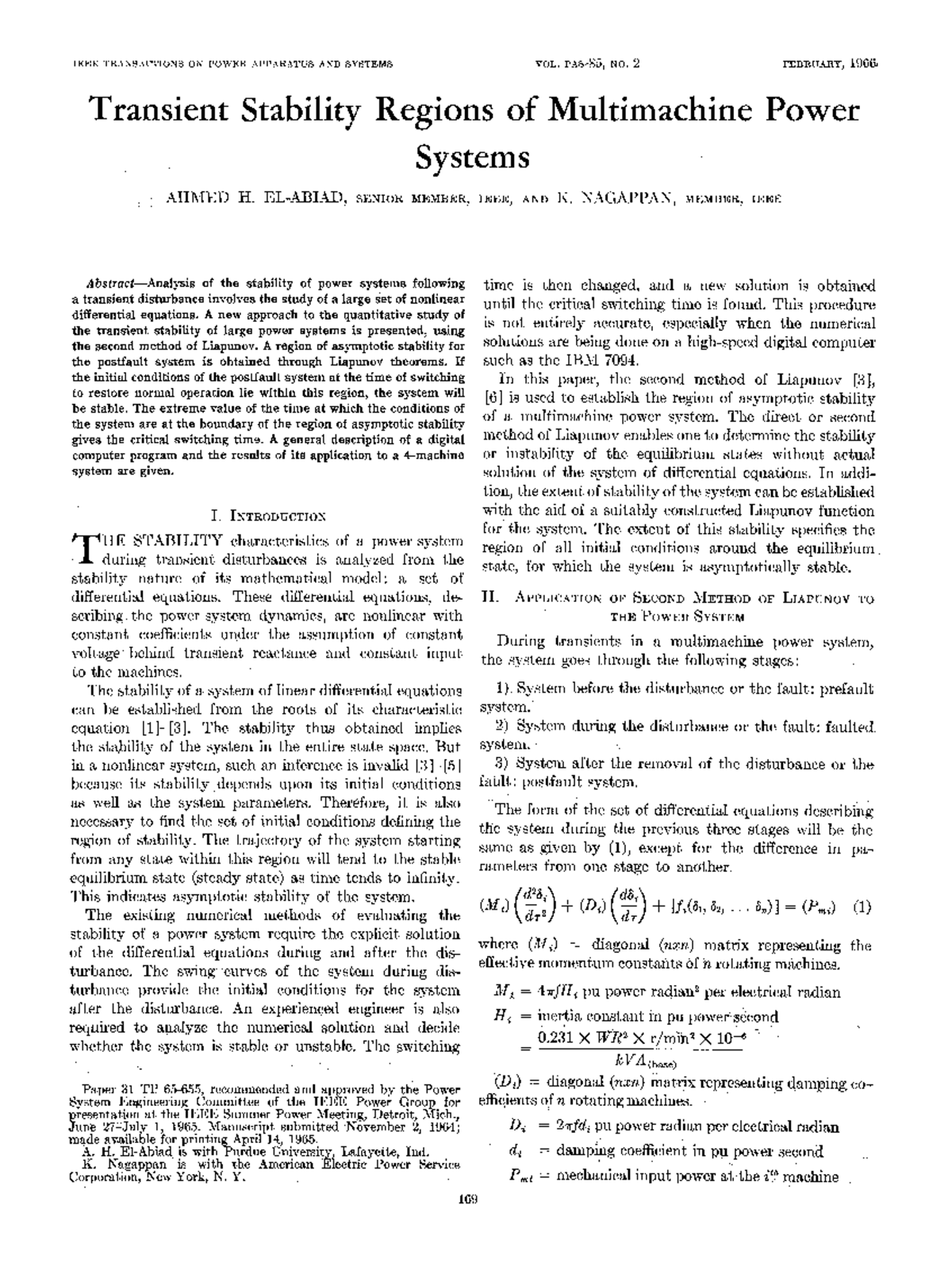Paper - IEEE TRANSACTIONS ON POWER APPARATUS AND SYSTEMS Transient ...