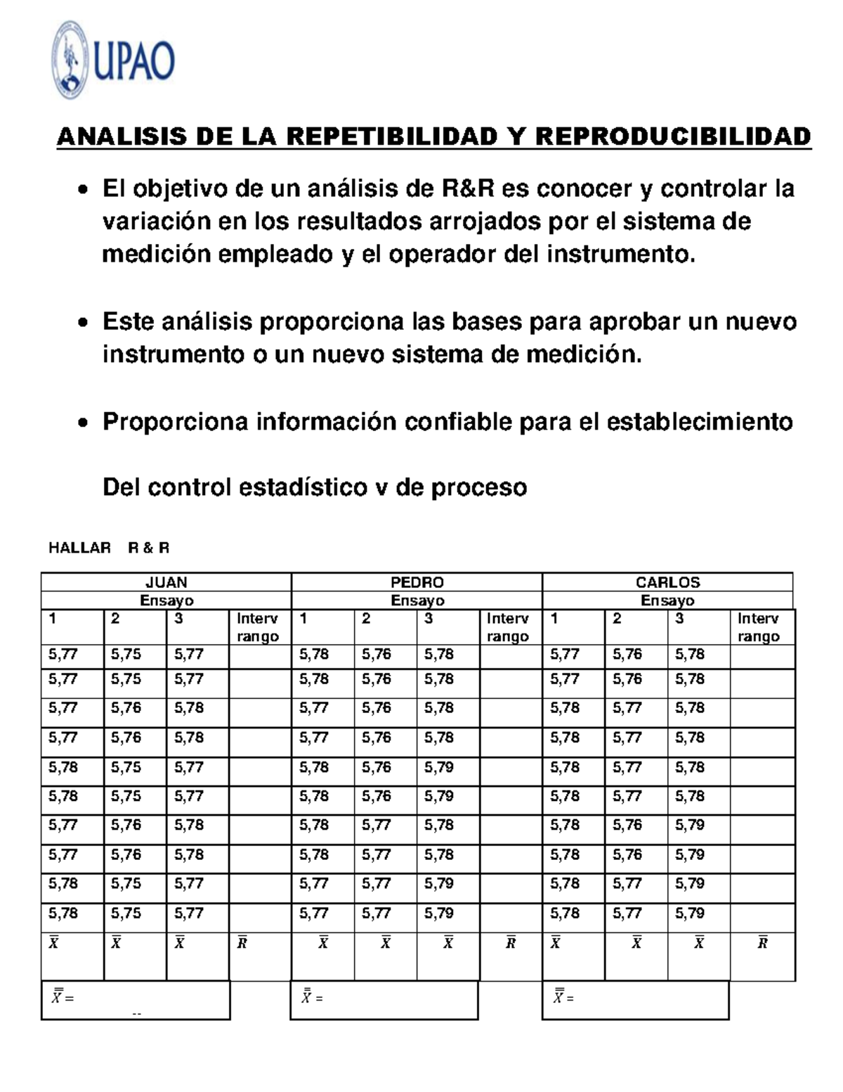 Practica Repetibilidad Y Reproducibilidad - B - ANALISIS DE LA ...