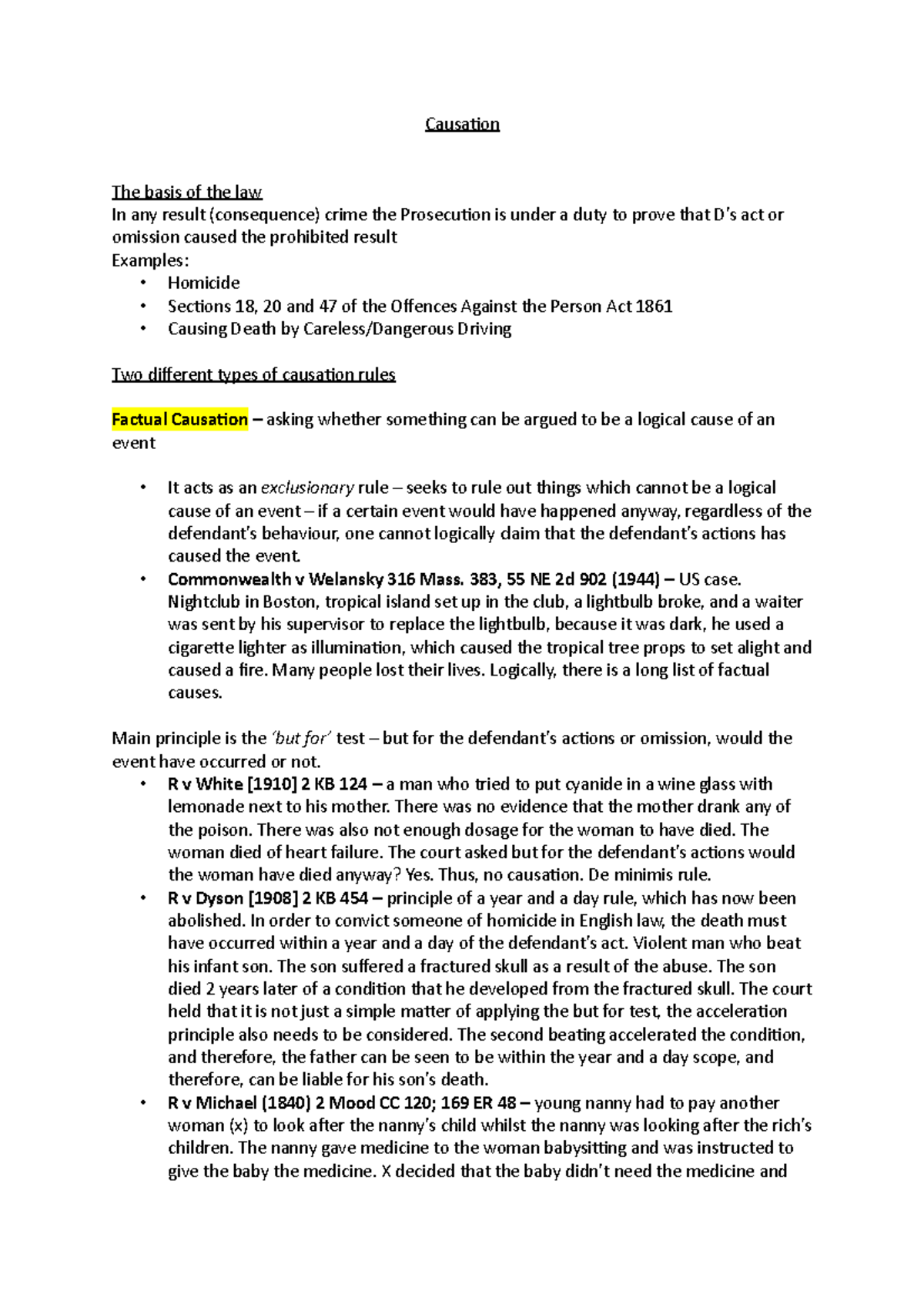 Causation Lecture Notes 3 Causation The Basis Of The Law In Any Result Consequence Crime