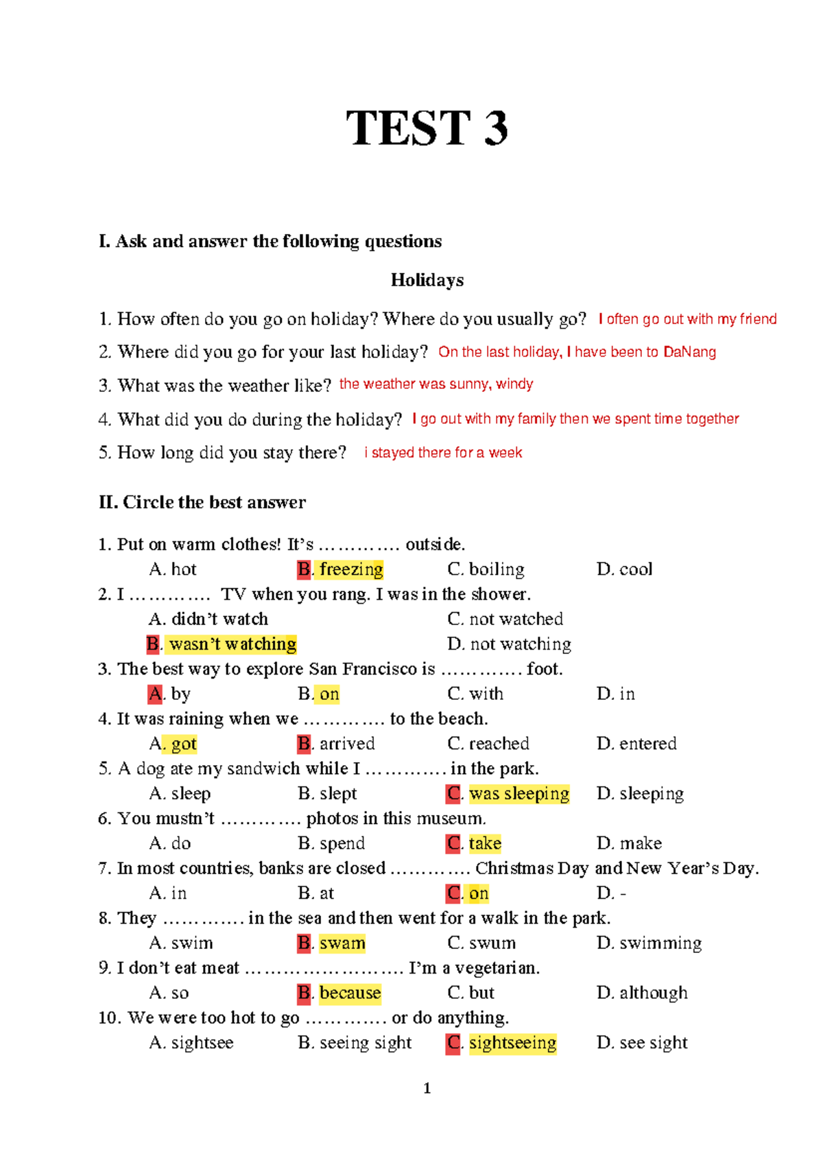 Practice Test test 3 TEST 3 I Ask And Answer The Following Questions 