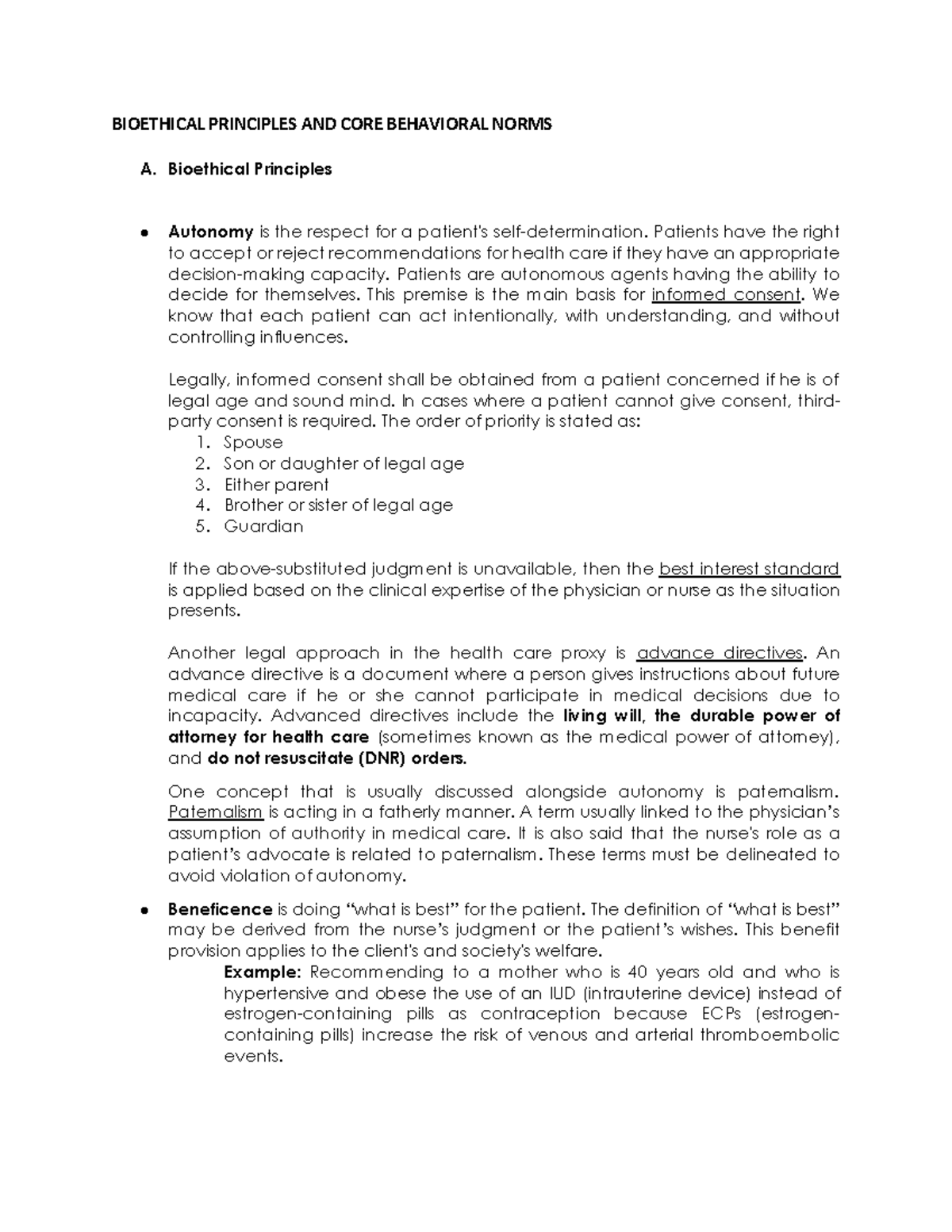 On the 4 Bioethical Principles and Core Behavioral Norms 2 - BIOETHICAL ...