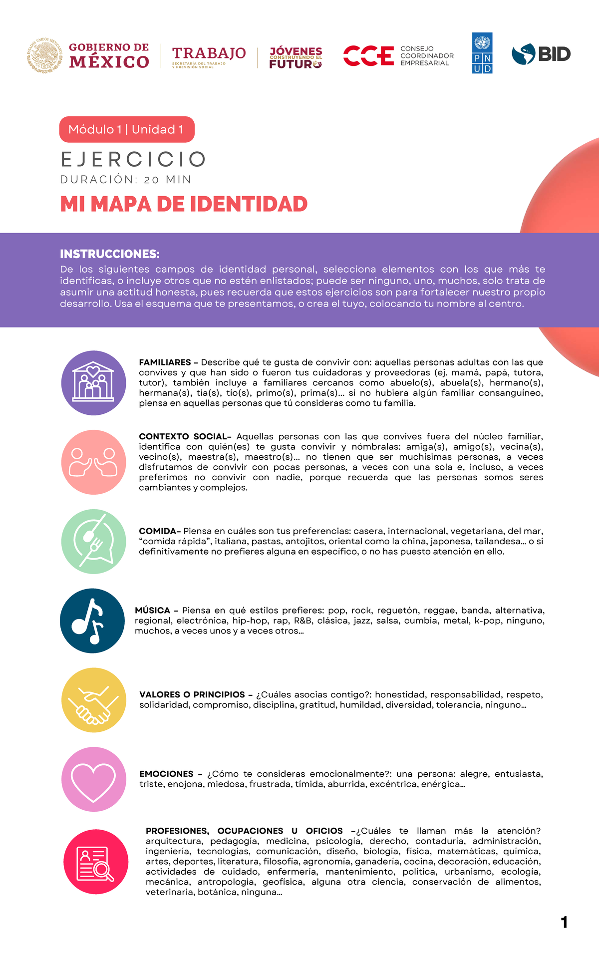 Mapa de identidad - FAMILIARES – Describe qué te gusta de convivir con ...