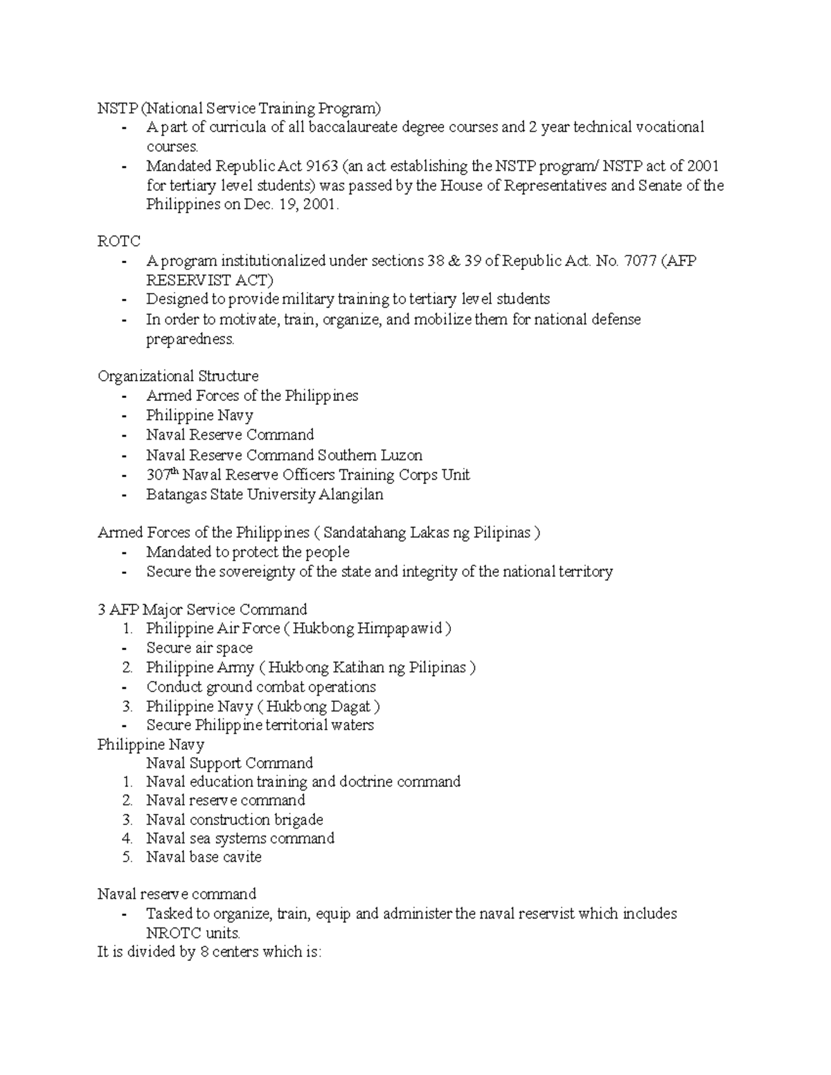 Reserve Officers' Training Corps - NSTP (National Service Training ...