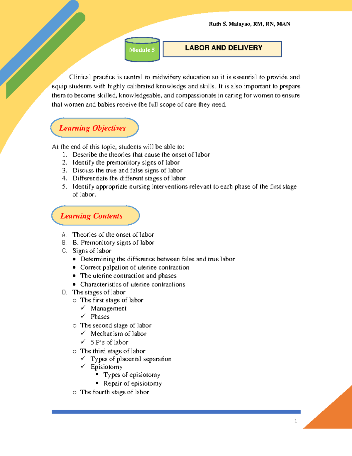 Chapter 5 Labor and Delivery - Clinical practice is central to ...