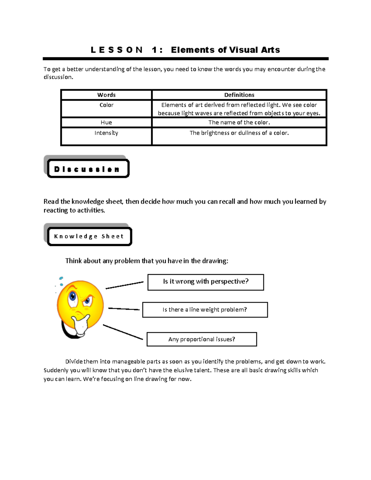 Lesson 1 - Elements of Visual Arts - L E S S O N 1 : Elements of Visual ...