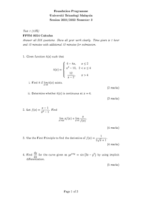 Final Exam Calculus 2019 2020 Sem 3 - QUESTION 1 (12 MARKS) a) Function f is given by f (x ...