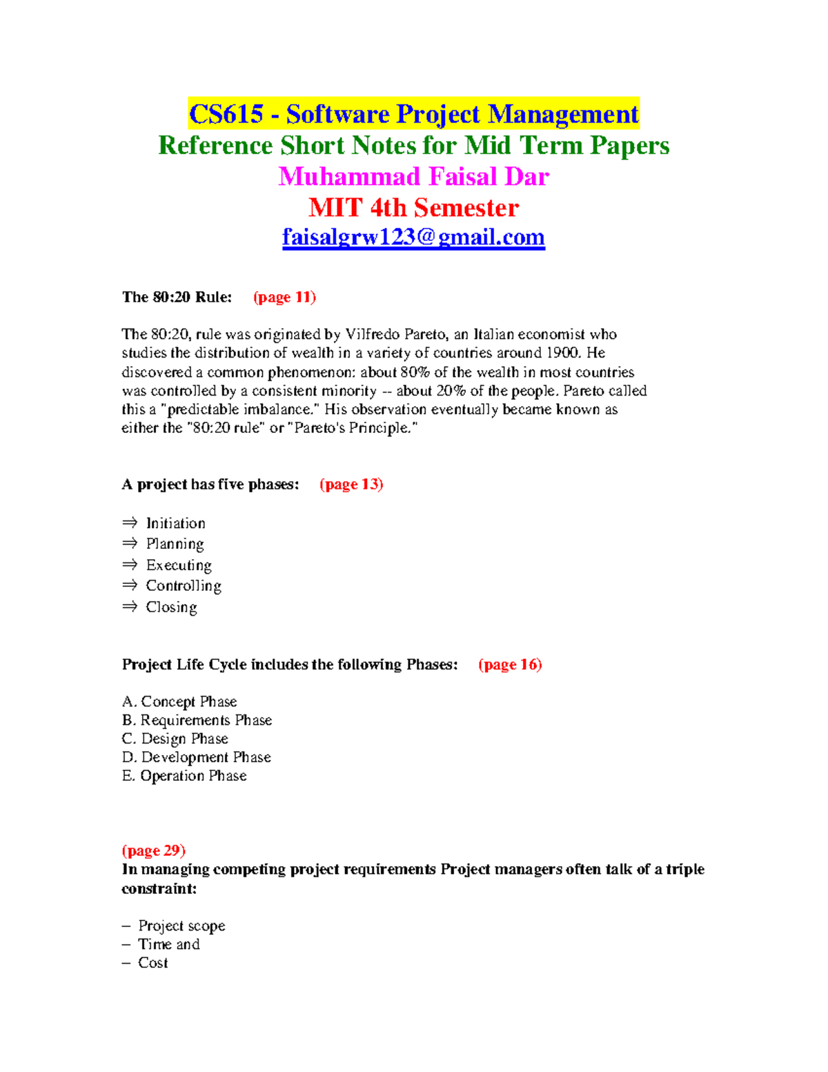 CS615-Mid Term-Subjective File - CS615 - Software Project Management ...