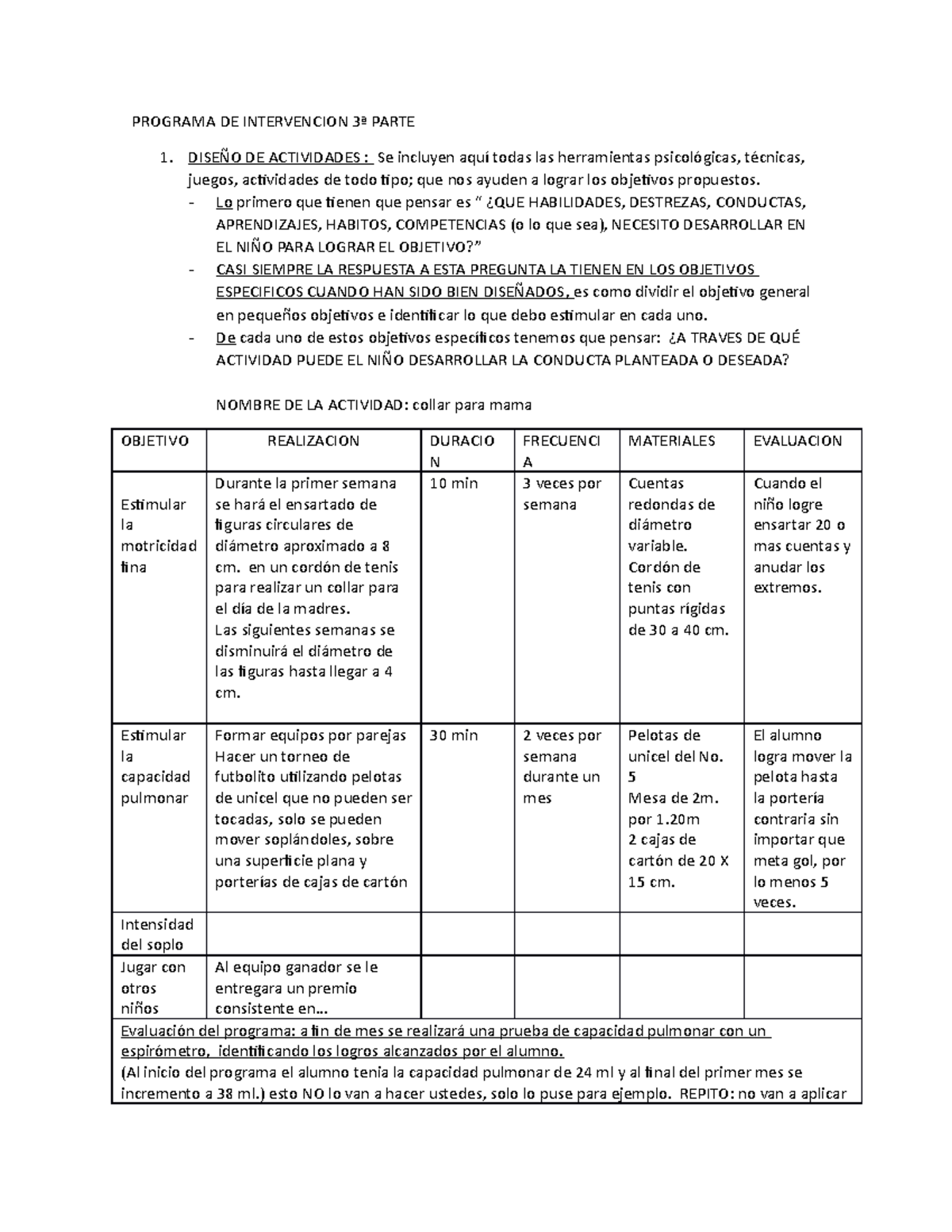 Guia de Programa DE Intervencion - PROGRAMA DE INTERVENCION 3ª PARTE ...