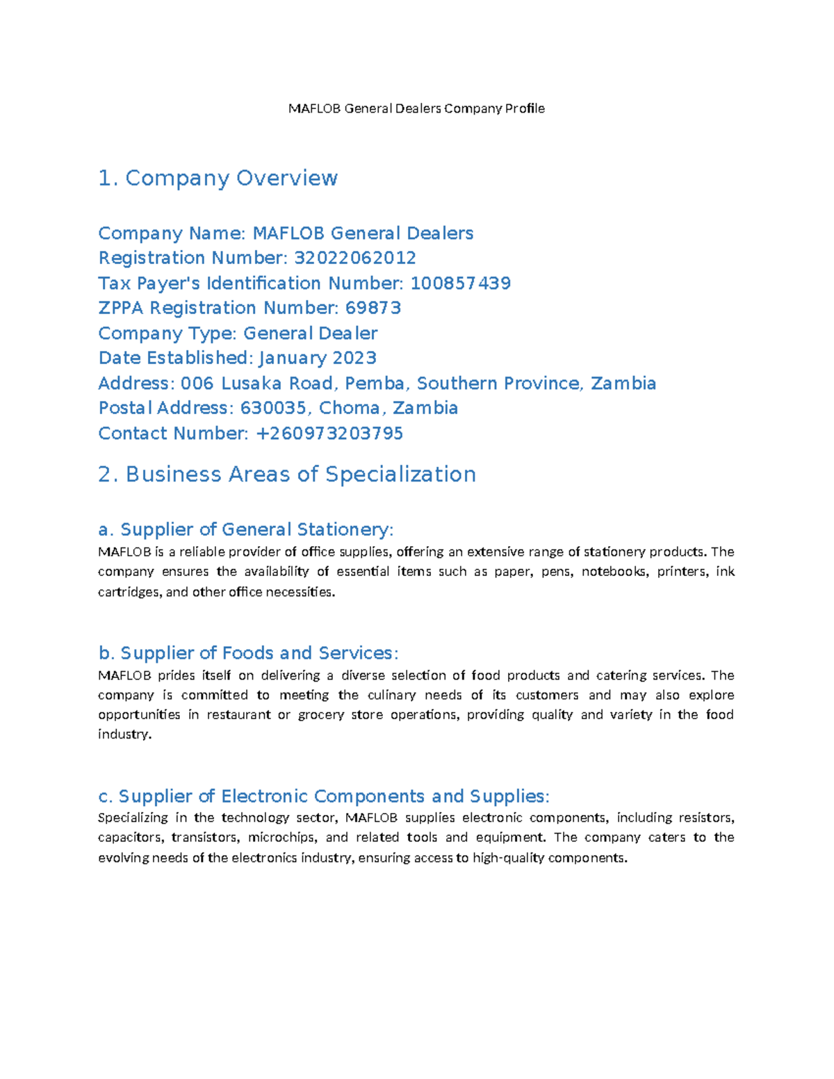 Maflob General Dealers Company Profile - MAFLOB General Dealers Company ...