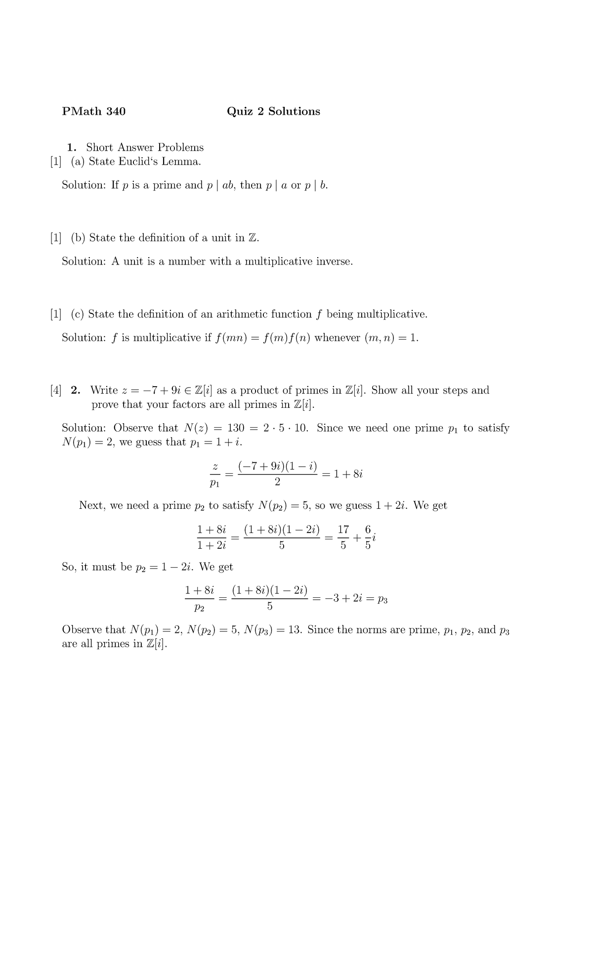 Quiz2 f19 soln - Solutions to bi-weekly quizzes - PMath 340 Quiz 2 ...