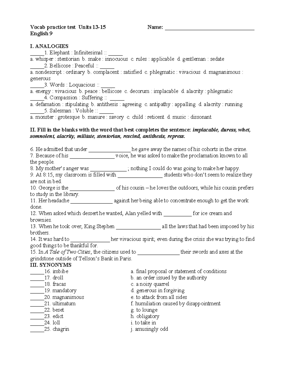 2023 vocab practice test units 13-15 JDS - Vocab practice test Units 13 ...