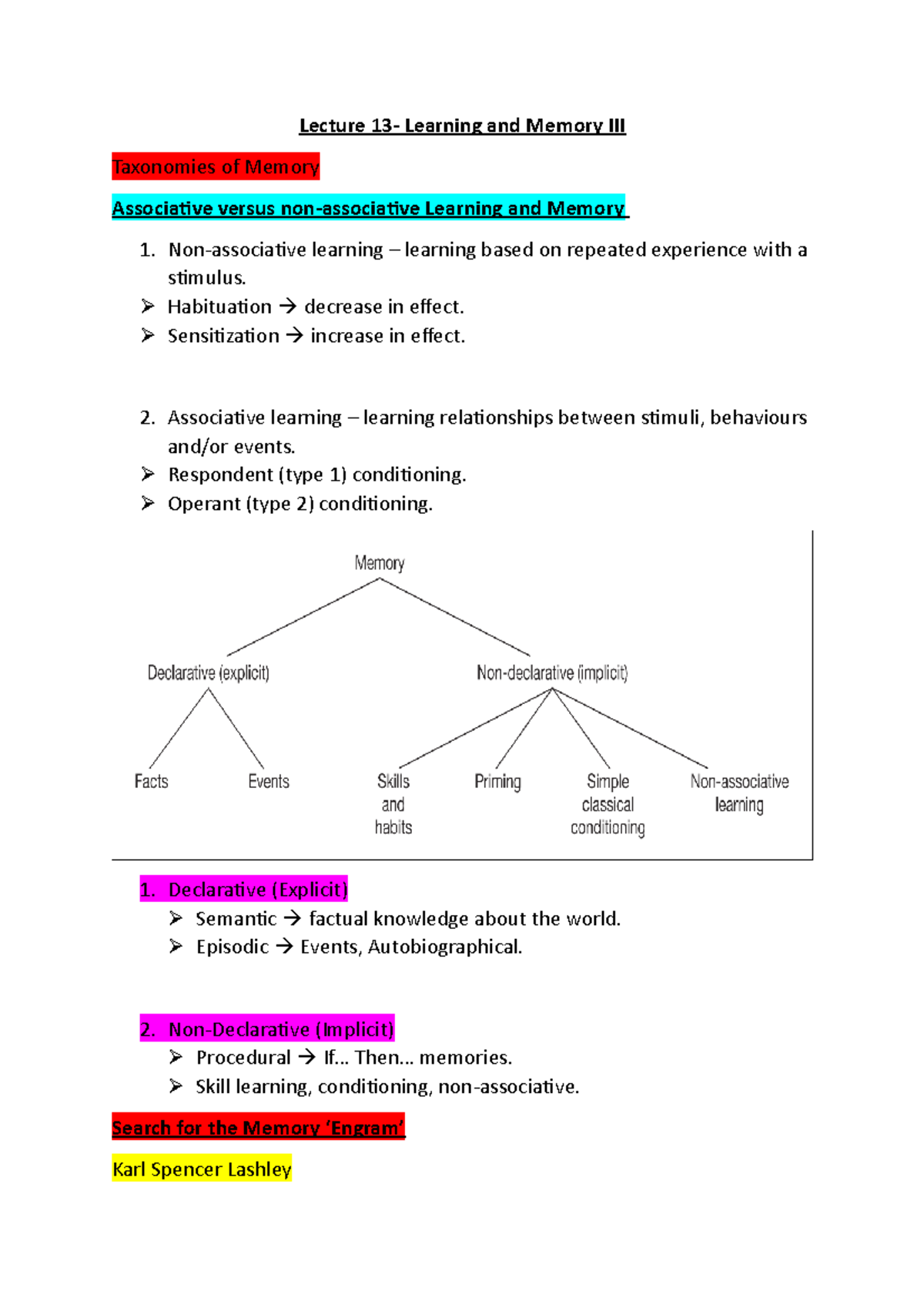 Lecture 13- Experience Dependent Plasticity - Lecture 13- Learning and ...