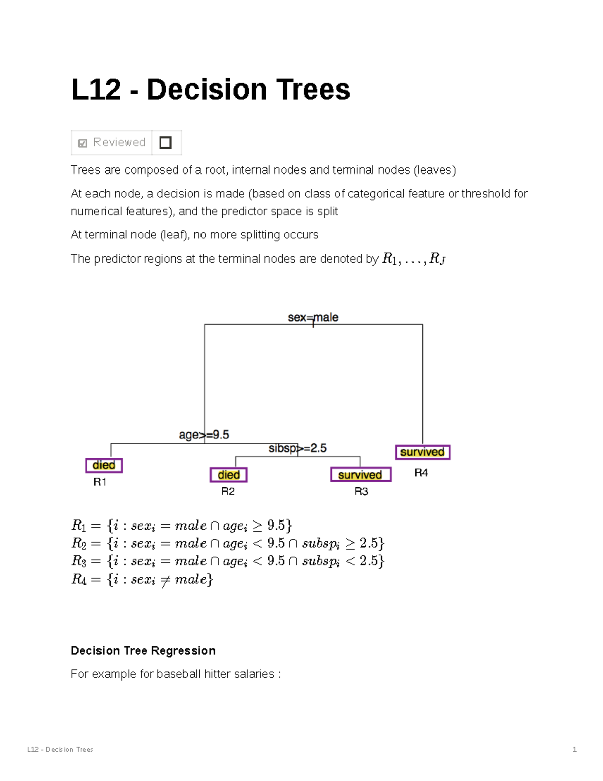 L12.5 - Decision Trees - L12 - Decision Trees Reviewed Trees are ...