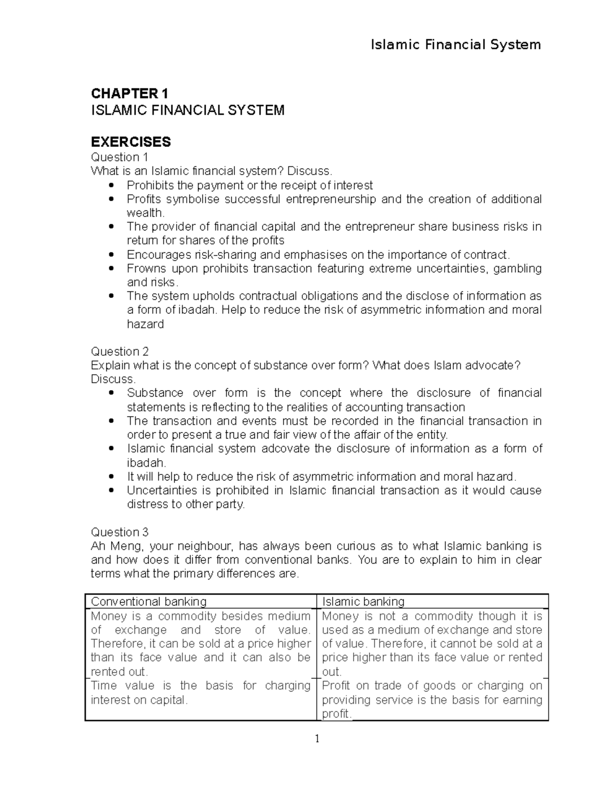 Questions AIB book - Book solution - Islamic Financial System CHAPTER 1 ...