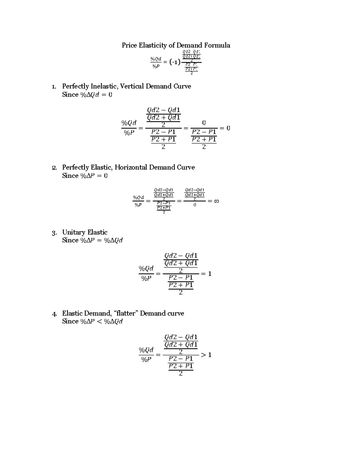Elasticity Formula Sheet - Price Elasticity of Demand Formula ...