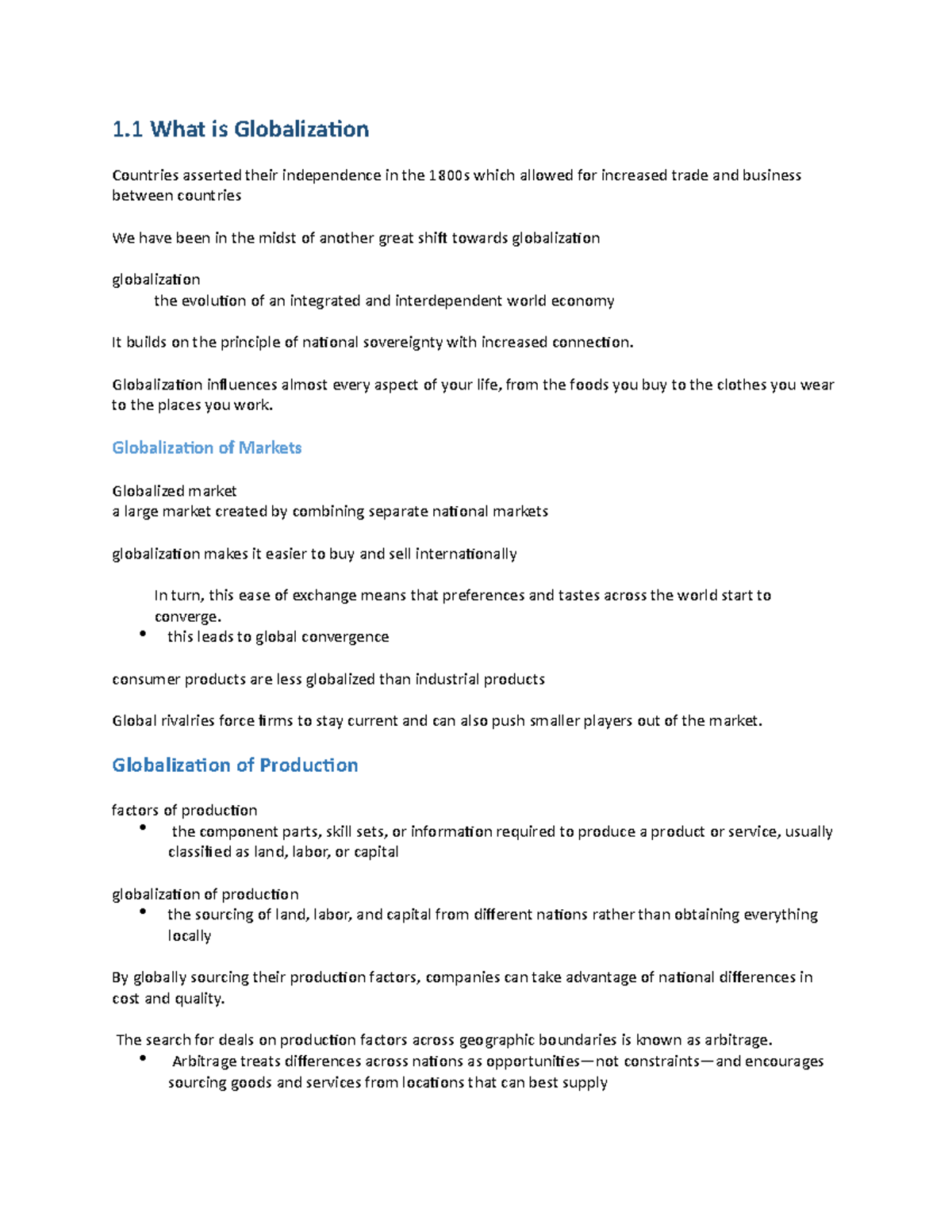 IB Chapter 1 Notes - International Business - 1 What is Globalization ...