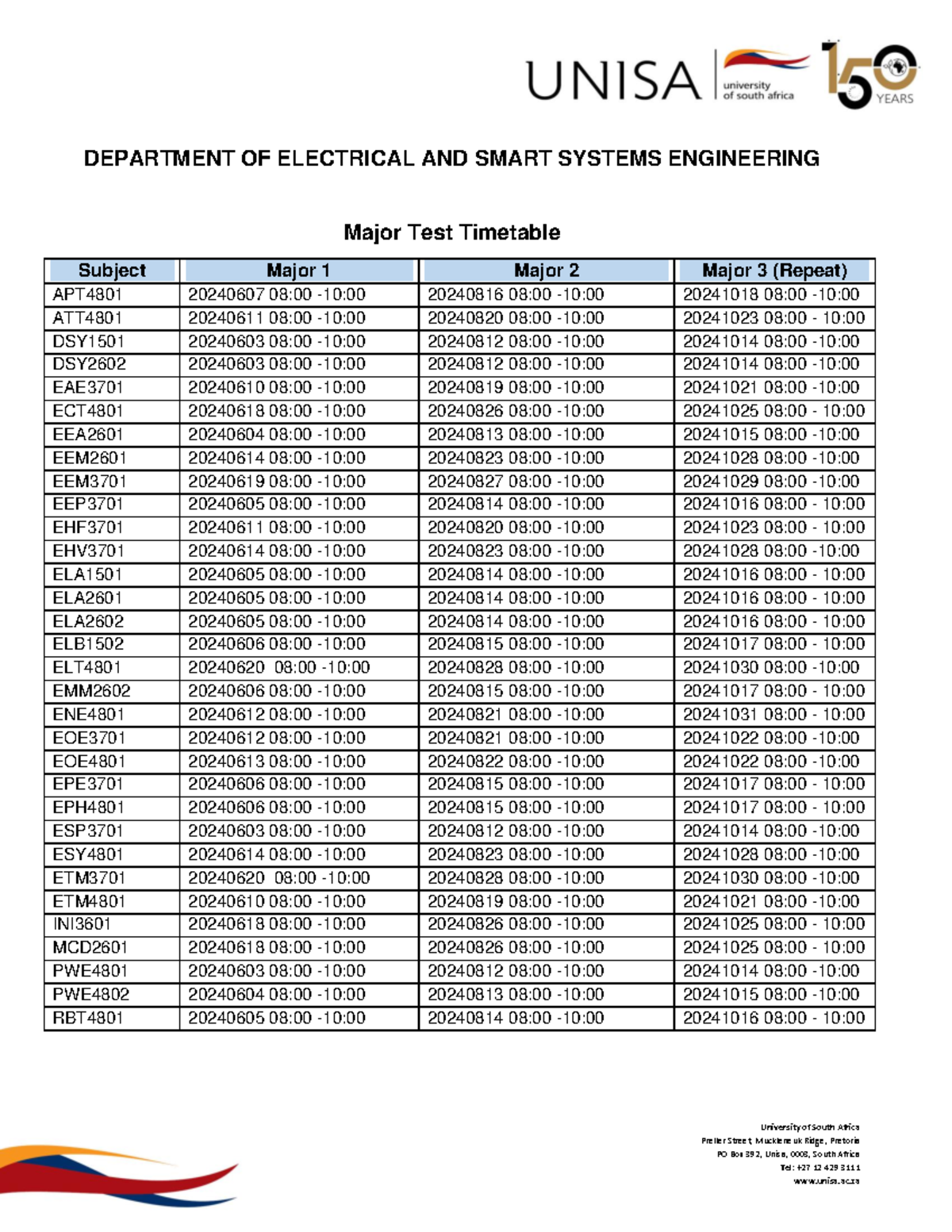 Time table Major Tests 91e0cf0e0536596593 bbbbf 200c2fdd6 - University ...