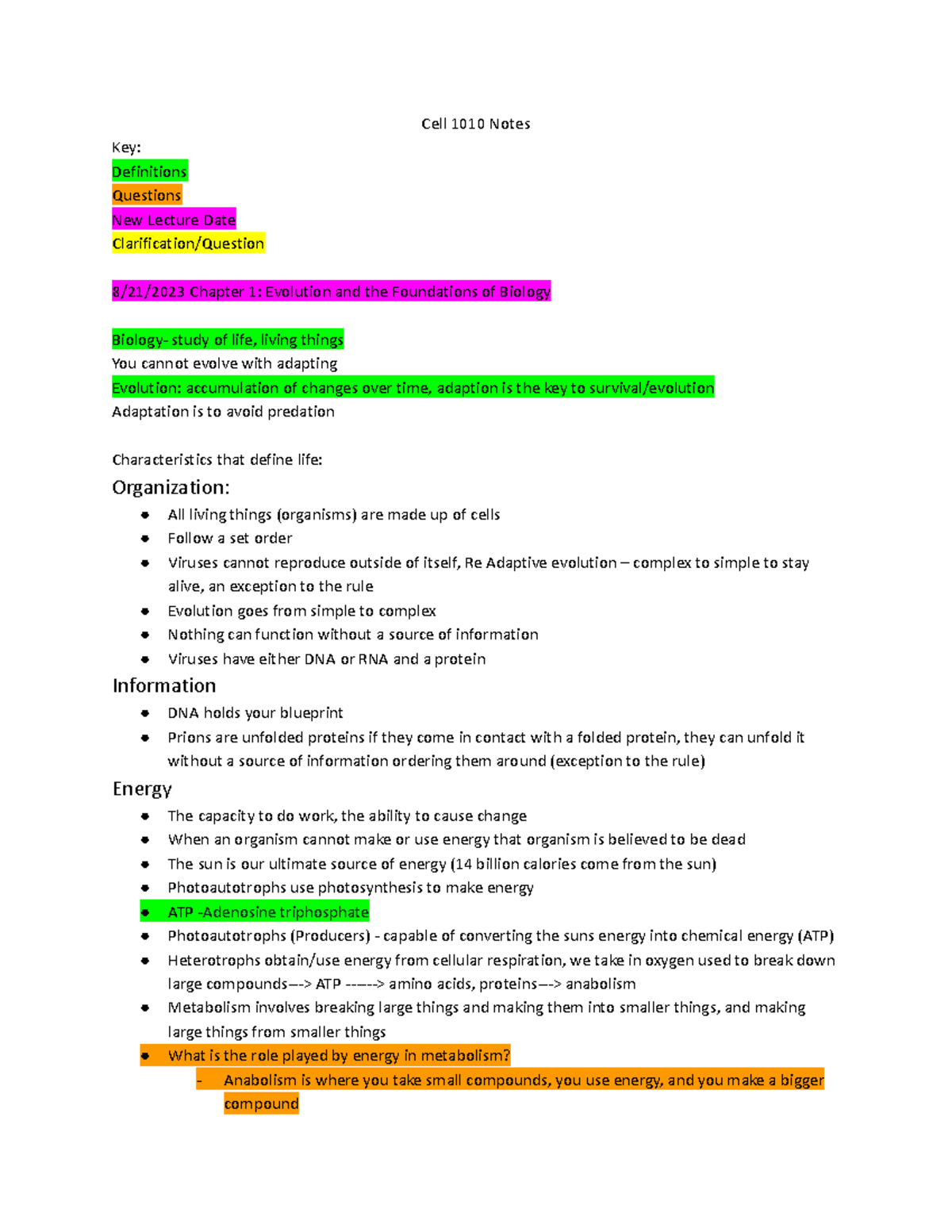 Cell 1010 Notes - Cell 1010 Notes Key: Definitions Questions New ...