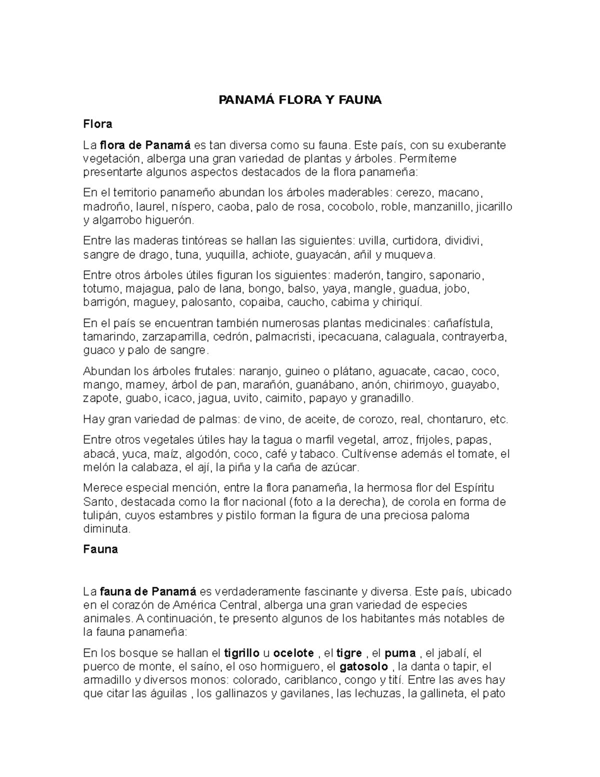 Panamá Flora Y Fauna - Hola , dejo este pequeño apunte , espero ...