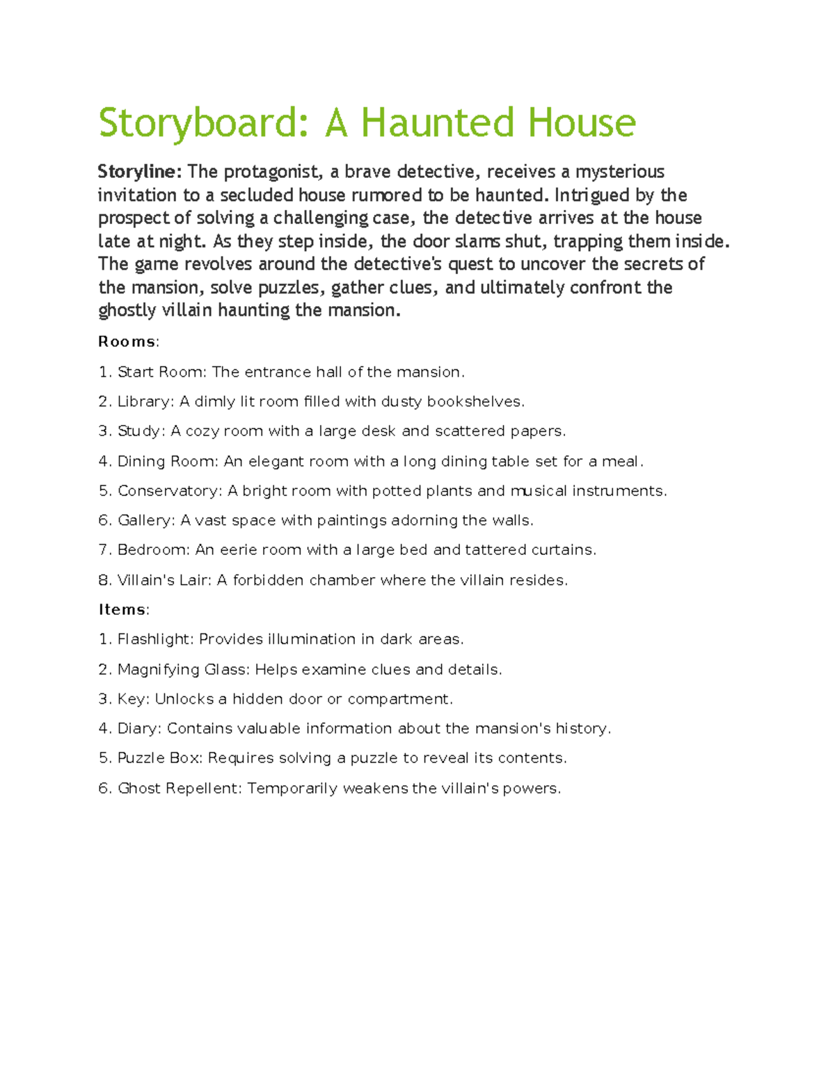 Storyboard: A Haunted House - Project One Overview and Flowchart ...