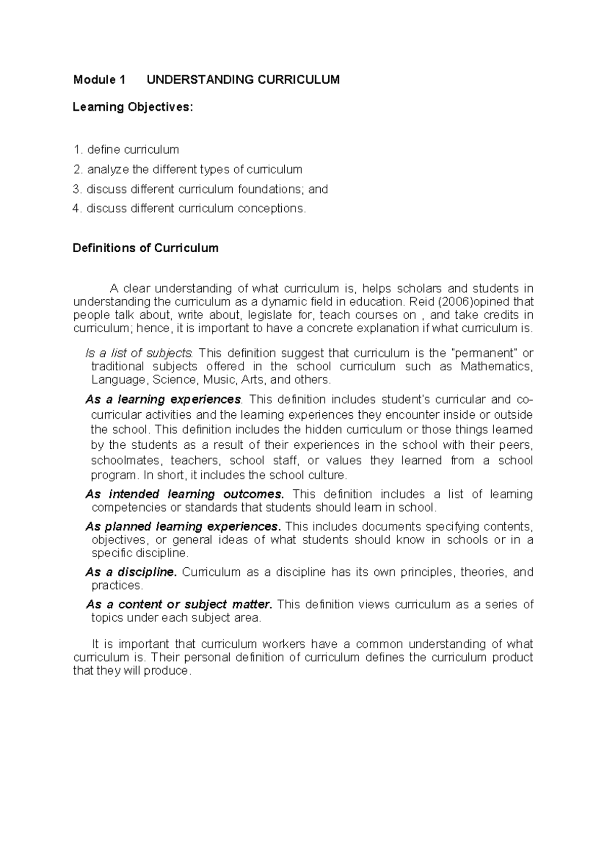Module 1 understanding-curriculum - Module 1 UNDERSTANDING CURRICULUM ...