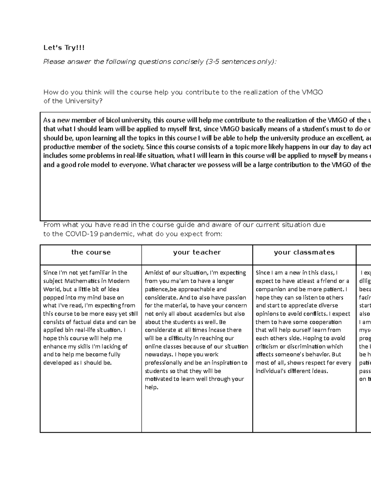 Answer-SA-MMW - answer - Let’s Try!!! Please answer the following ...