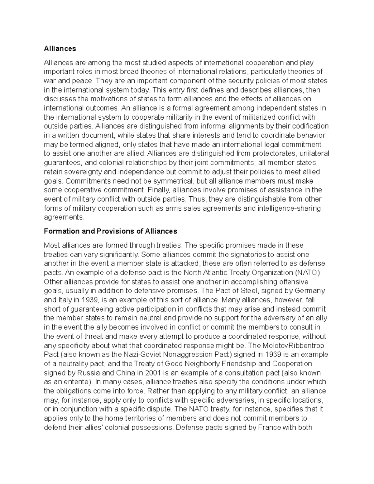Alliances - Alliances Alliances are among the most studied aspects of ...
