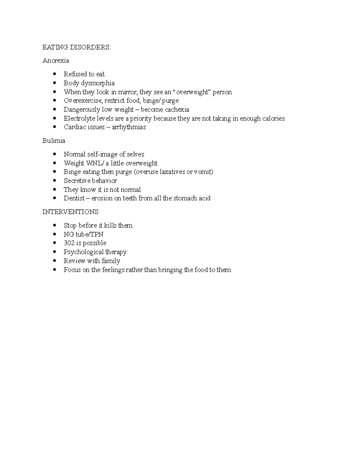 Eating Disorders - Mental Health in class notes - EATING DISORDERS ...