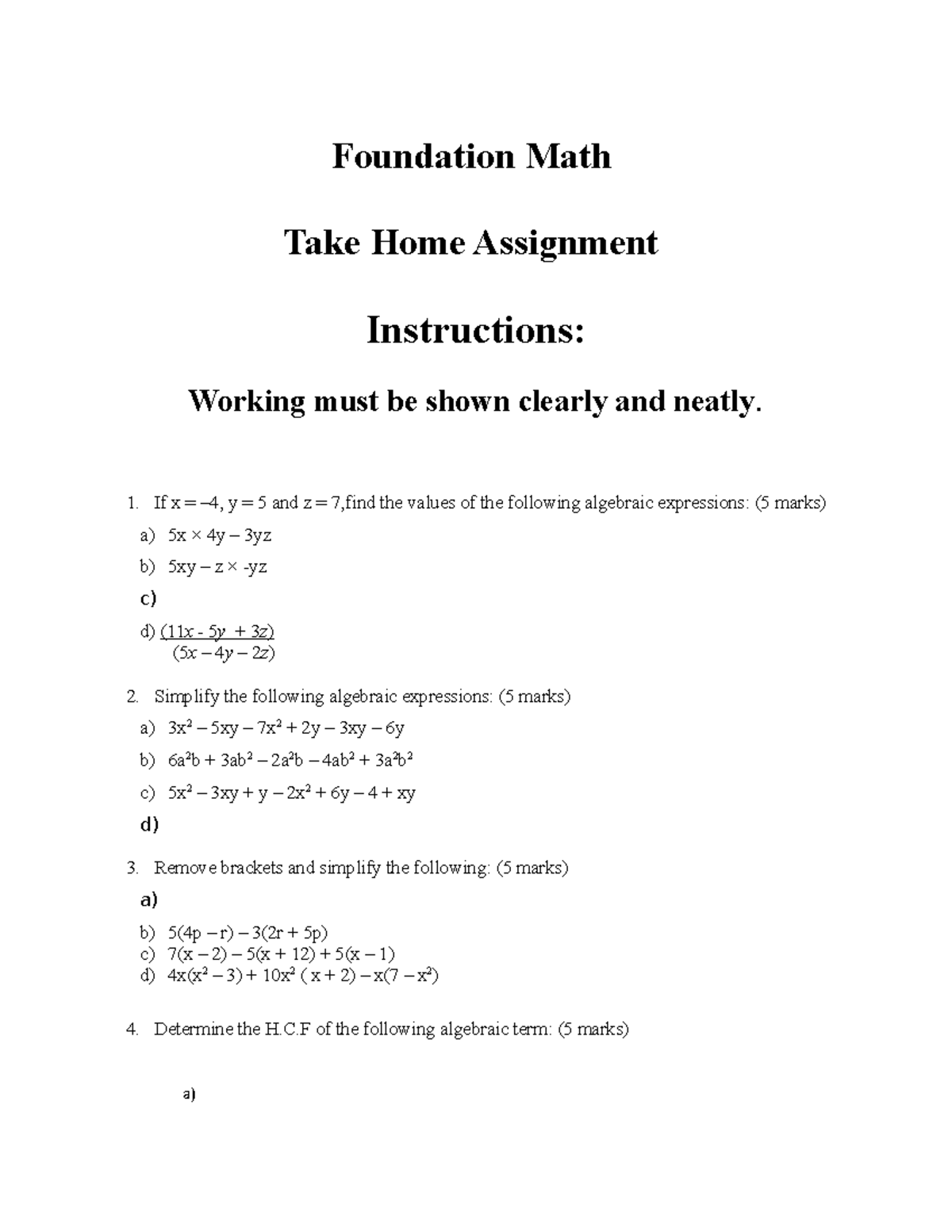 Take Home Assignment 2 Foundation Math Spring 2022 - Foundation Math ...