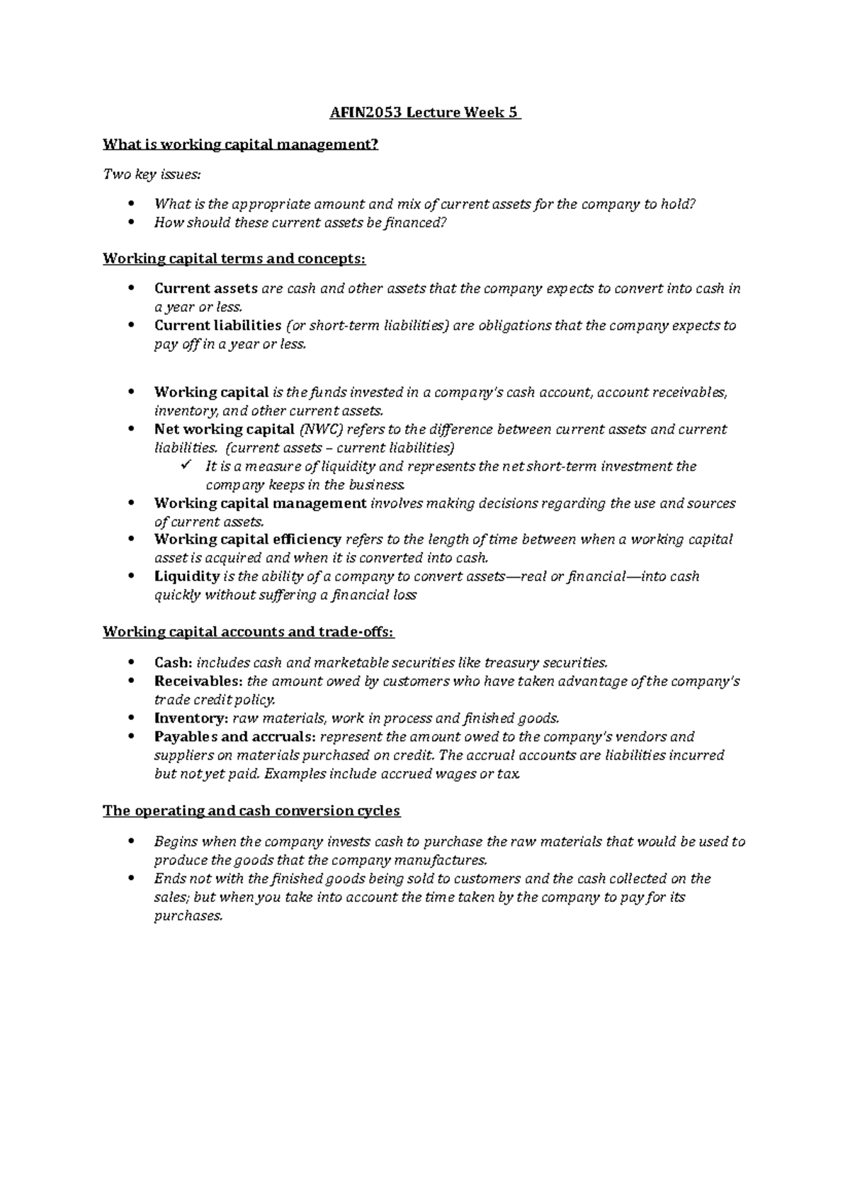AFIN2053 Week 5 Lecture - AFIN2053 Lecture Week 5 What is working ...