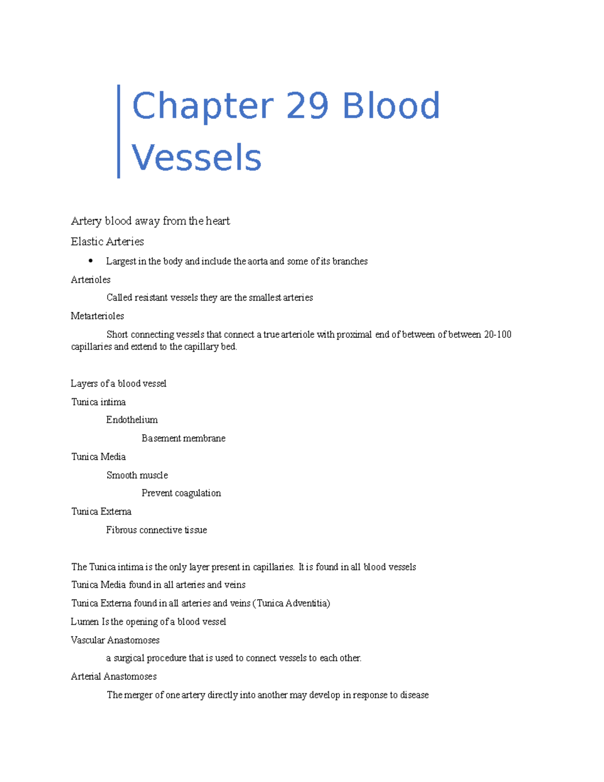 Chapter 29 Blood Vessels - Chapter 29 Blood Vessels Artery blood away ...