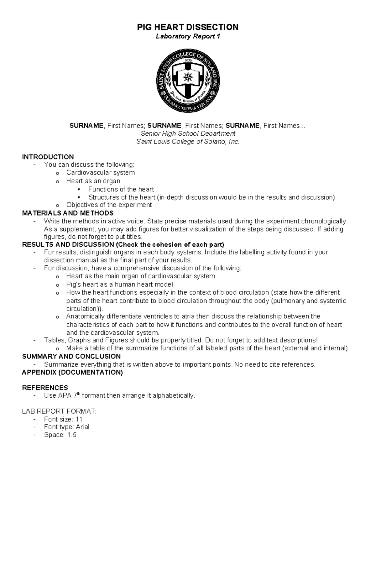 Week 3 Lab Report Guide Pe Ta1 - PIG HEART DISSECTION Laboratory Report ...