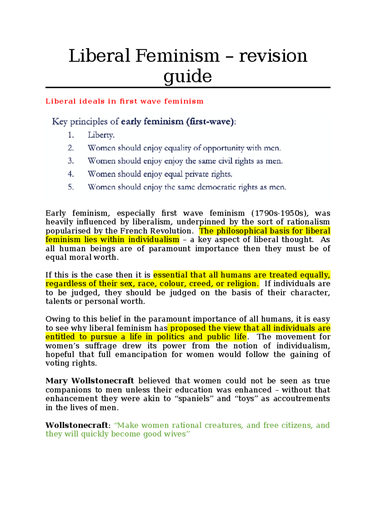 8. Liberal Feminism[ 61] - Liberal Feminism – revision guide Liberal ...