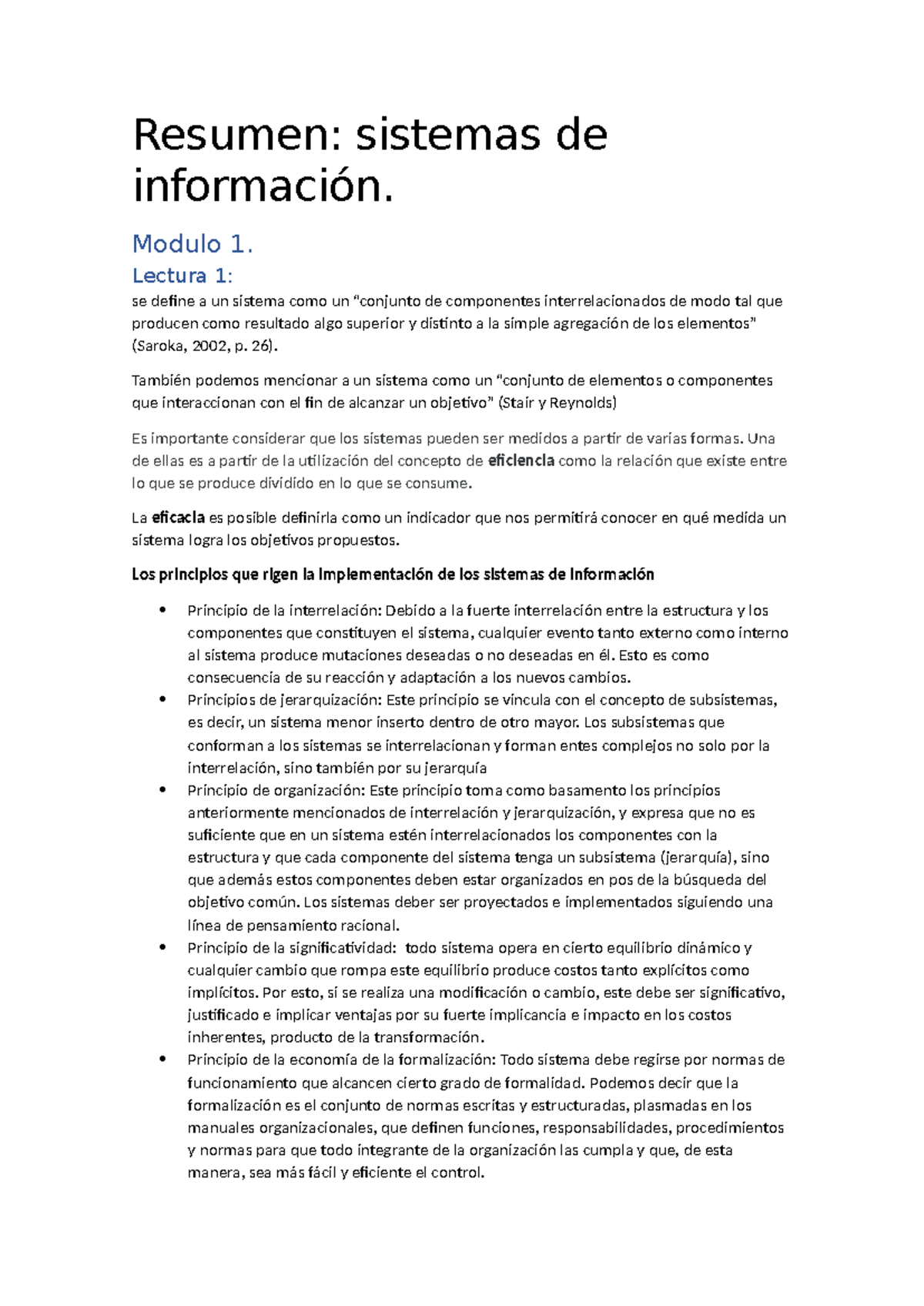 Resumen, sistemas de informacion - Resumen: sistemas de información. Modulo 1. Lectura 1: se ...