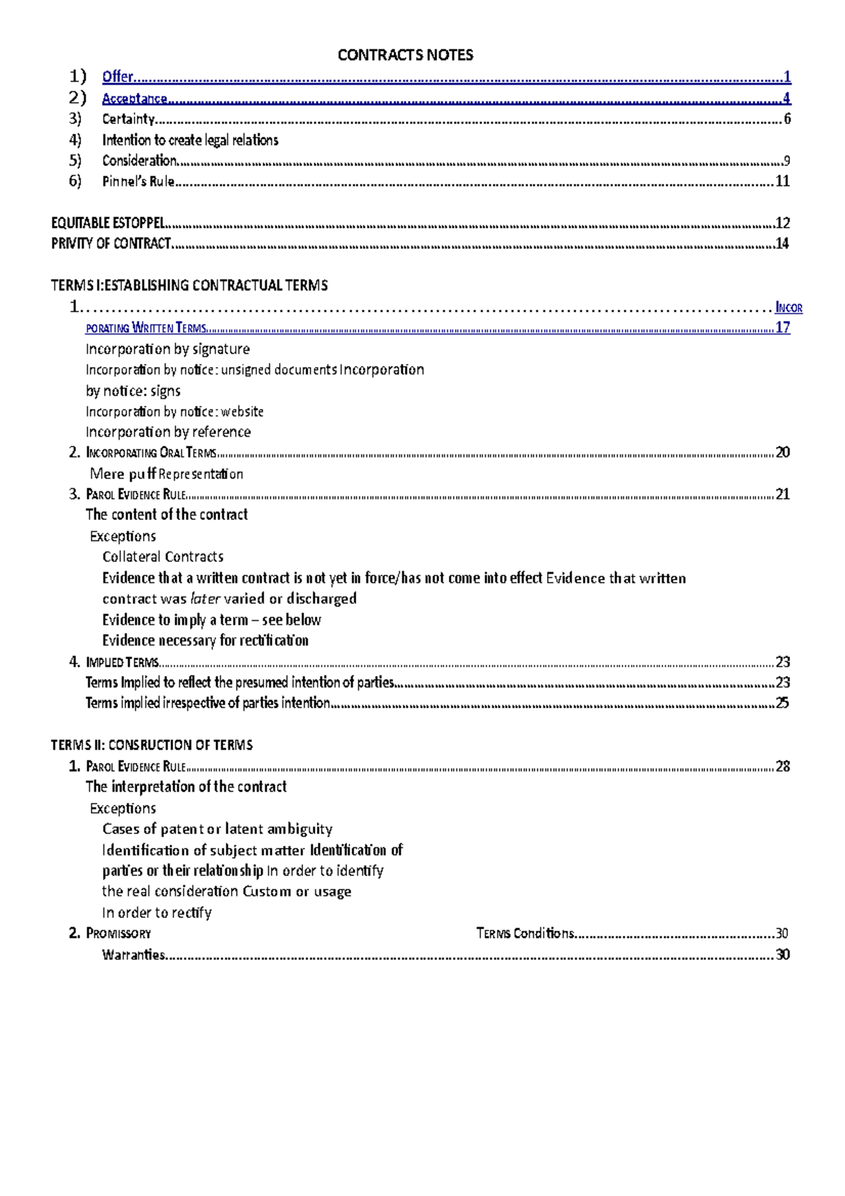 Revision Notes - Summary Contracts 1 - ####### CONTRACTS NOTES ...