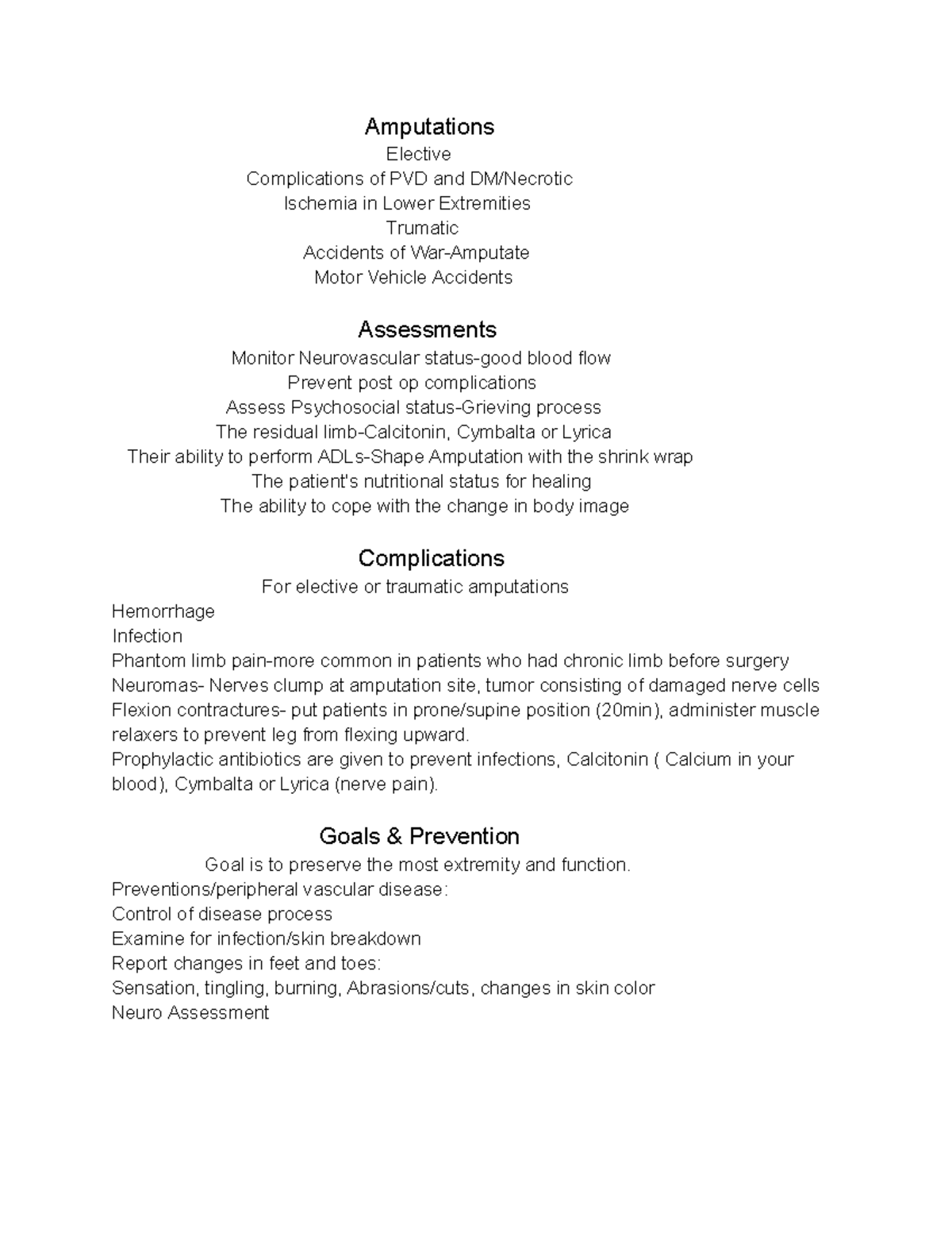 Amputations - Concept Map - Amputations Elective Complications of PVD ...