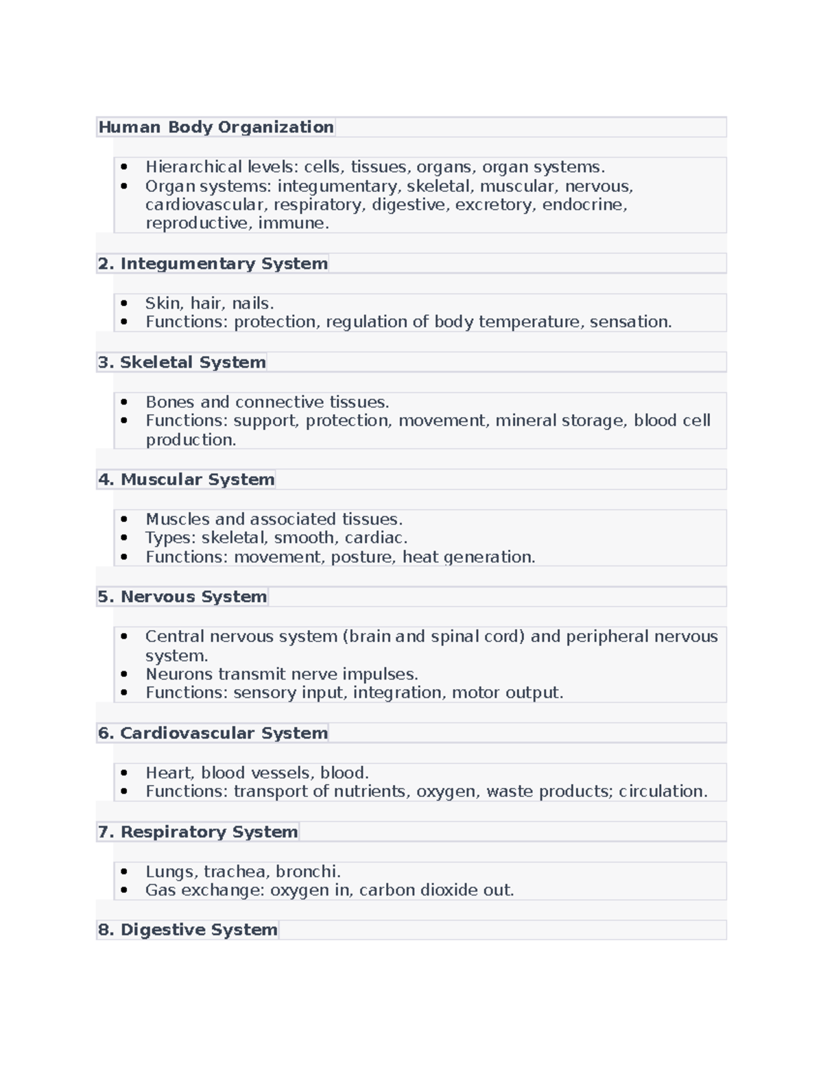 Bio 100 11 - Human Body Organization Hierarchical levels: cells ...