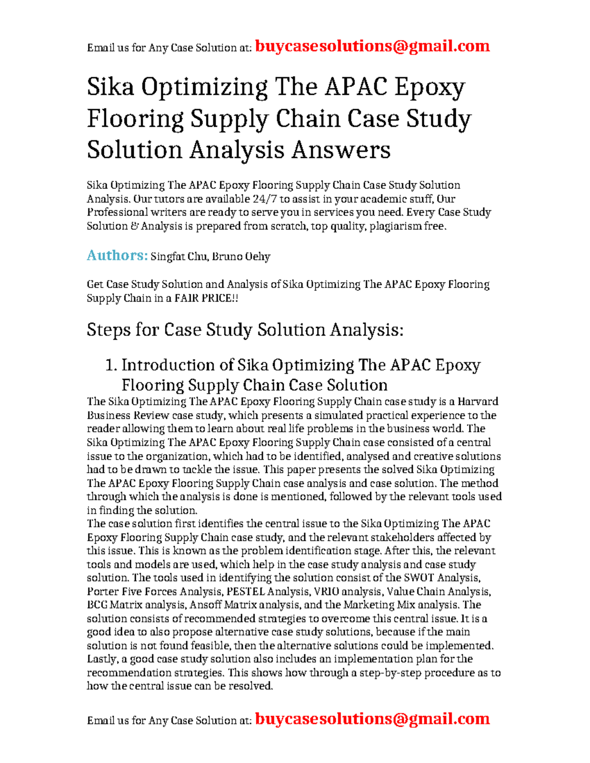 Case Solution Sika Optimizing The APAC Epoxy Flooring Supply Chain ...