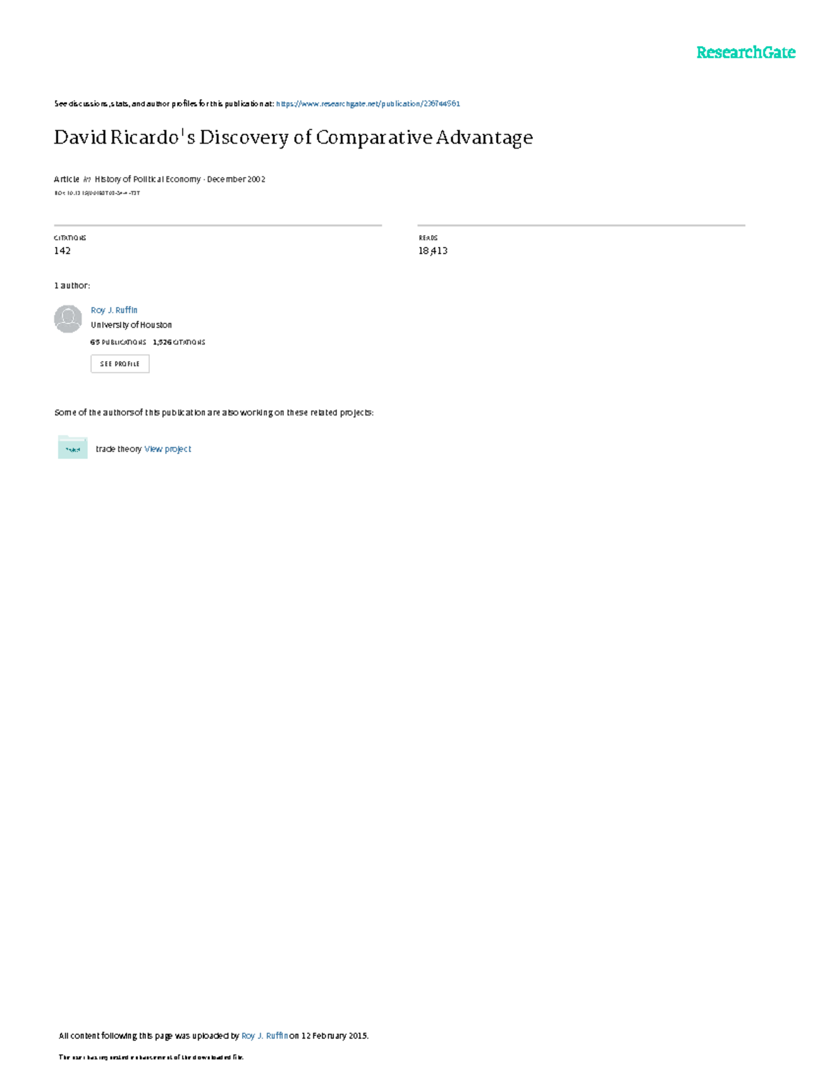 David Ricardos Discovery of Comparative Advantage - See discussions ...