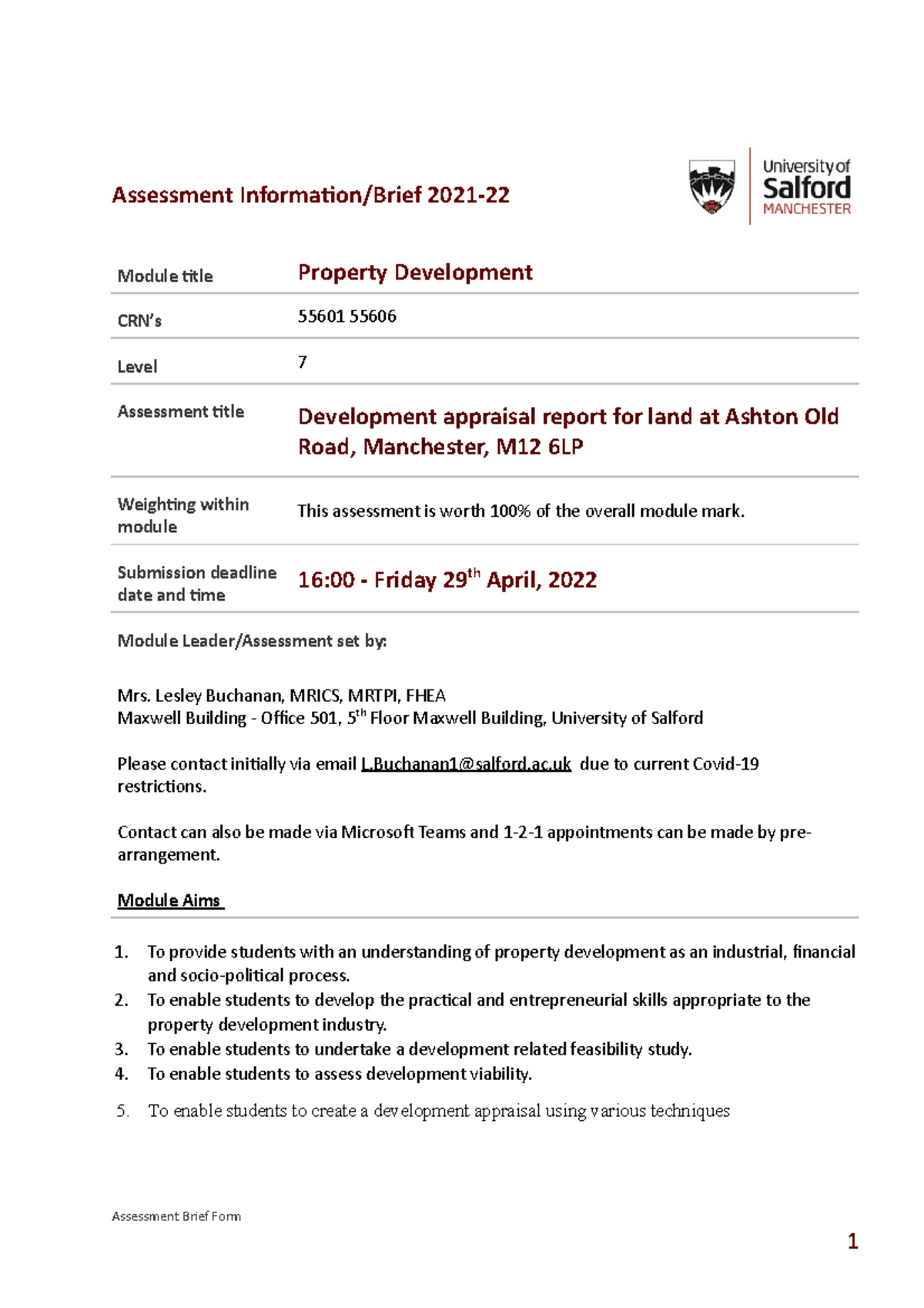 5765047 783494284 2401647185614 - Assessment Information/Brief 2021- Module title Property - Studocu
