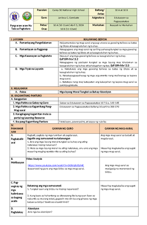 EPP-WEEK 2 - LESSON PLAN - Detailed Lesson Plan School Cabitin ...
