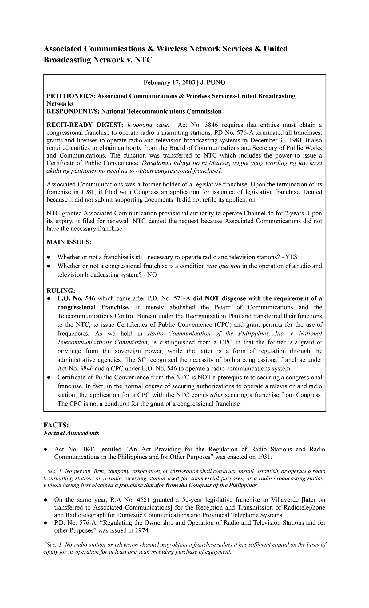 3. Constitutional Provisions on Telecommunications - Associated ...