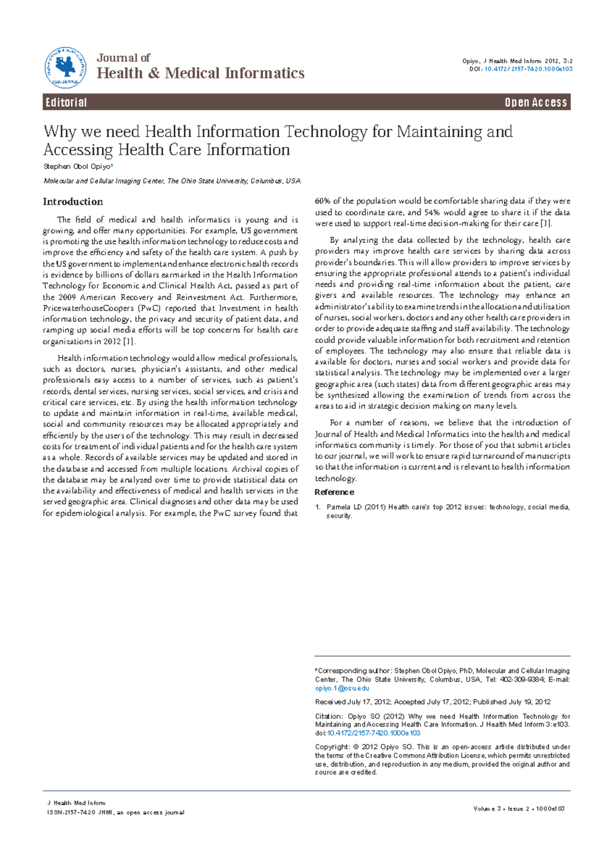 Why we need health information technology for maintaining and accessing ...