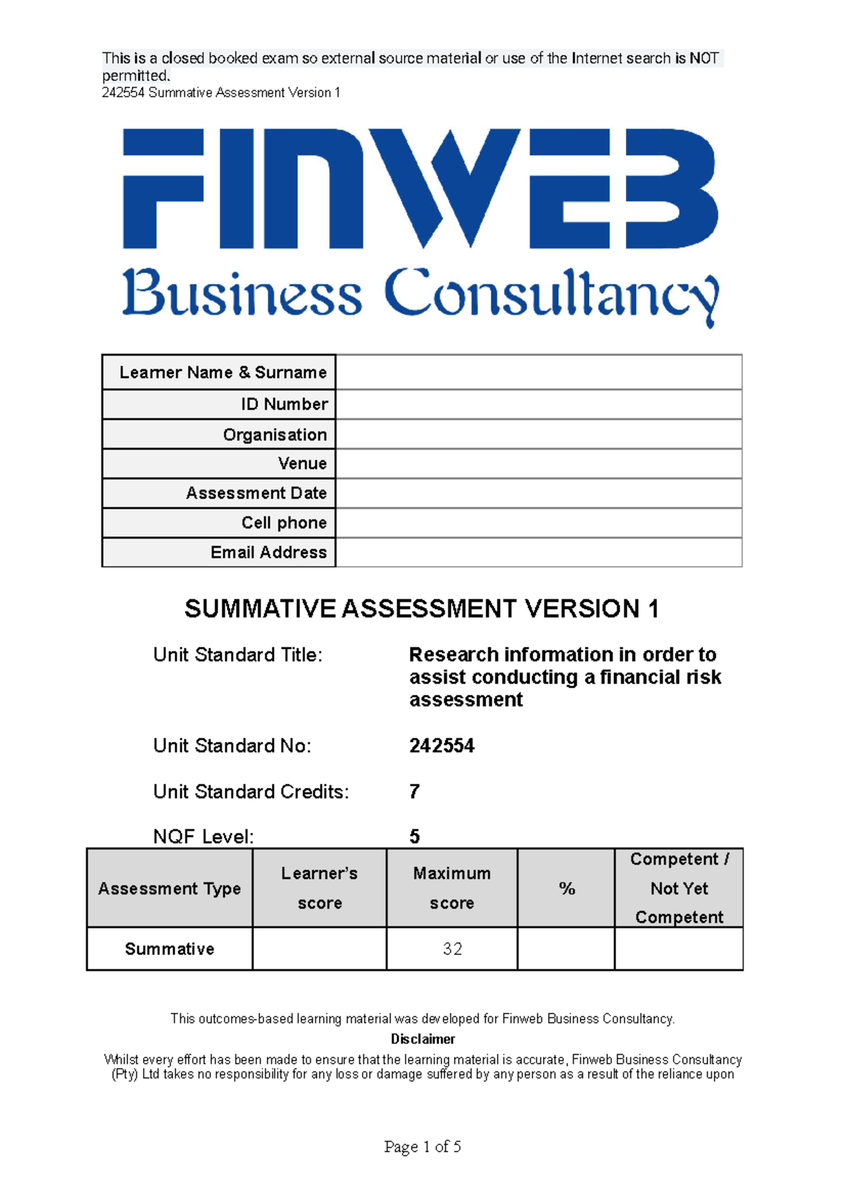 Sp2 wms3 summative assessment 242554 v1 - permitted. 242554 Summative ...