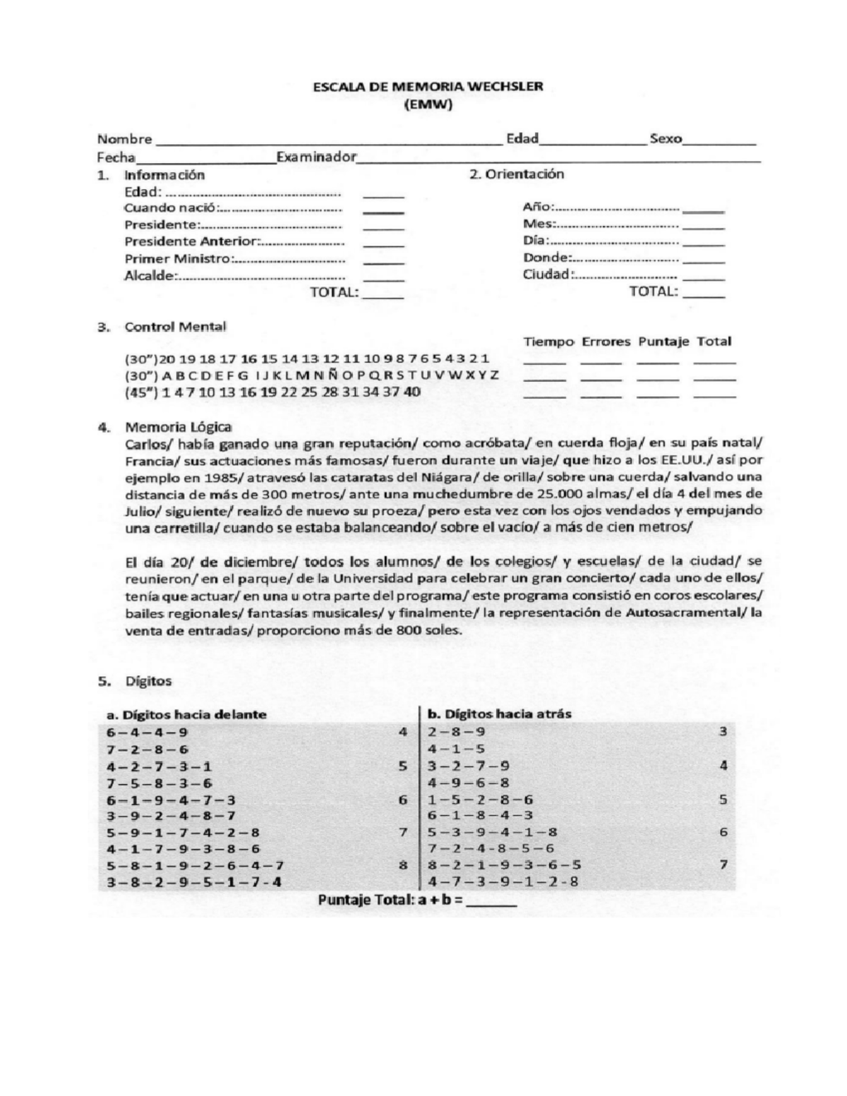 Protocolo Memoria DE Wechsler (WORD) - Reproducción visual: A________ B ...