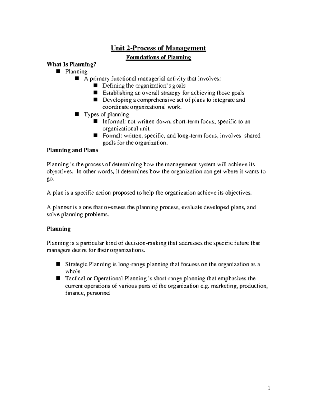 UNIT 2 MPOP - Nice work abou me. And you - Unit 2-Process of Management ...