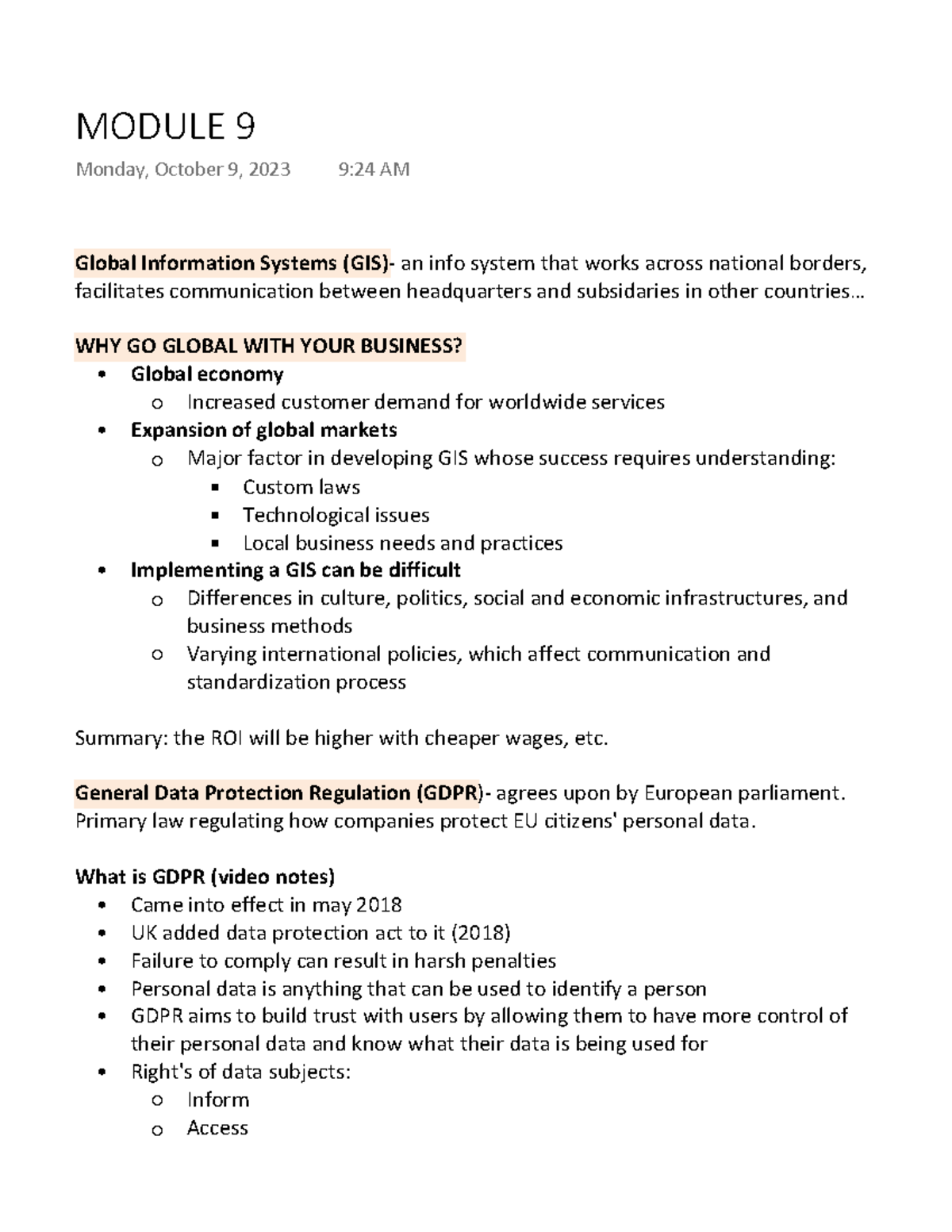 Info systems module 9 - GIS and GDPR - Global Information Systems (GIS ...