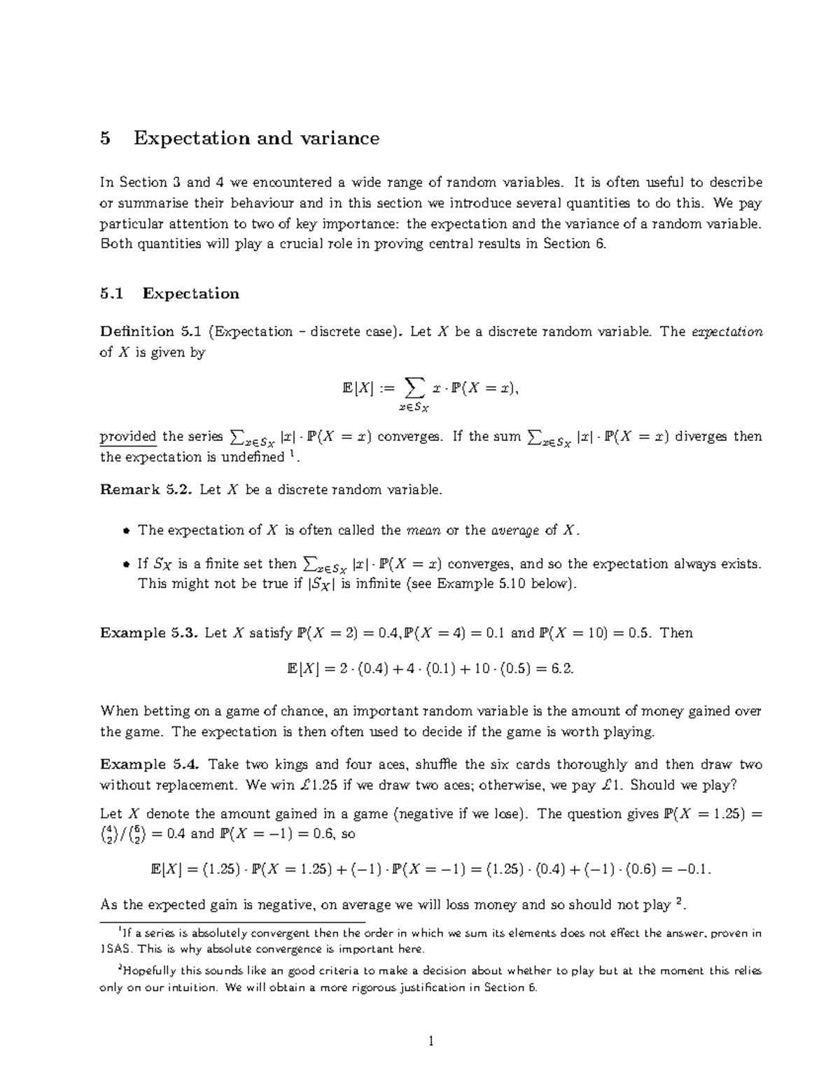 Section 5 Expectation And Variance 5 Expectation And Variance In