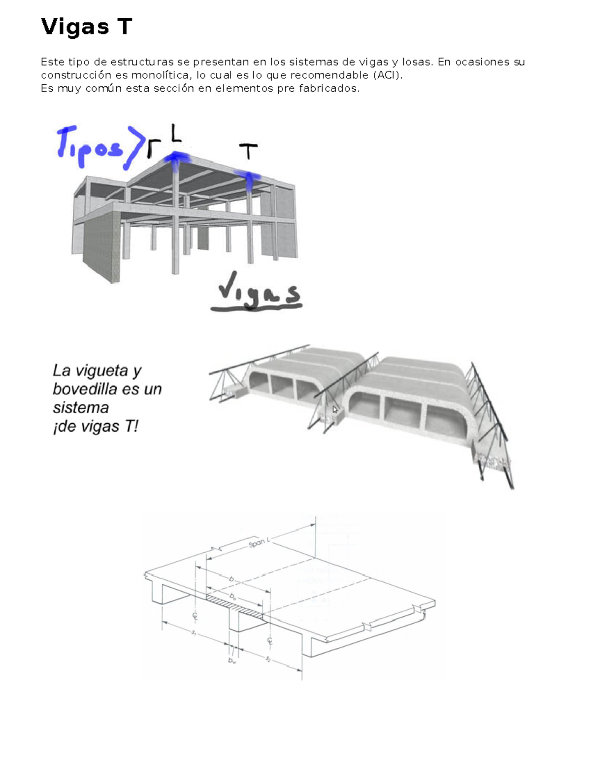 VIGAS T FORMULARIO - Vigas T Este tipo de estructuras se presentan en los sistemas de vigas y ...